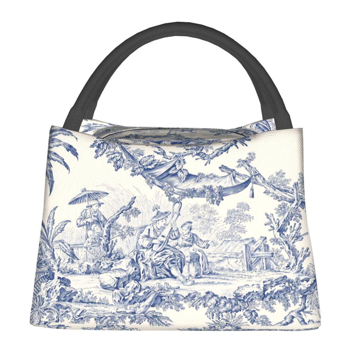 Toile De Jouy Navy Blue Motif Pattern Lunch Bag Vintage Retro Lunch Box ...