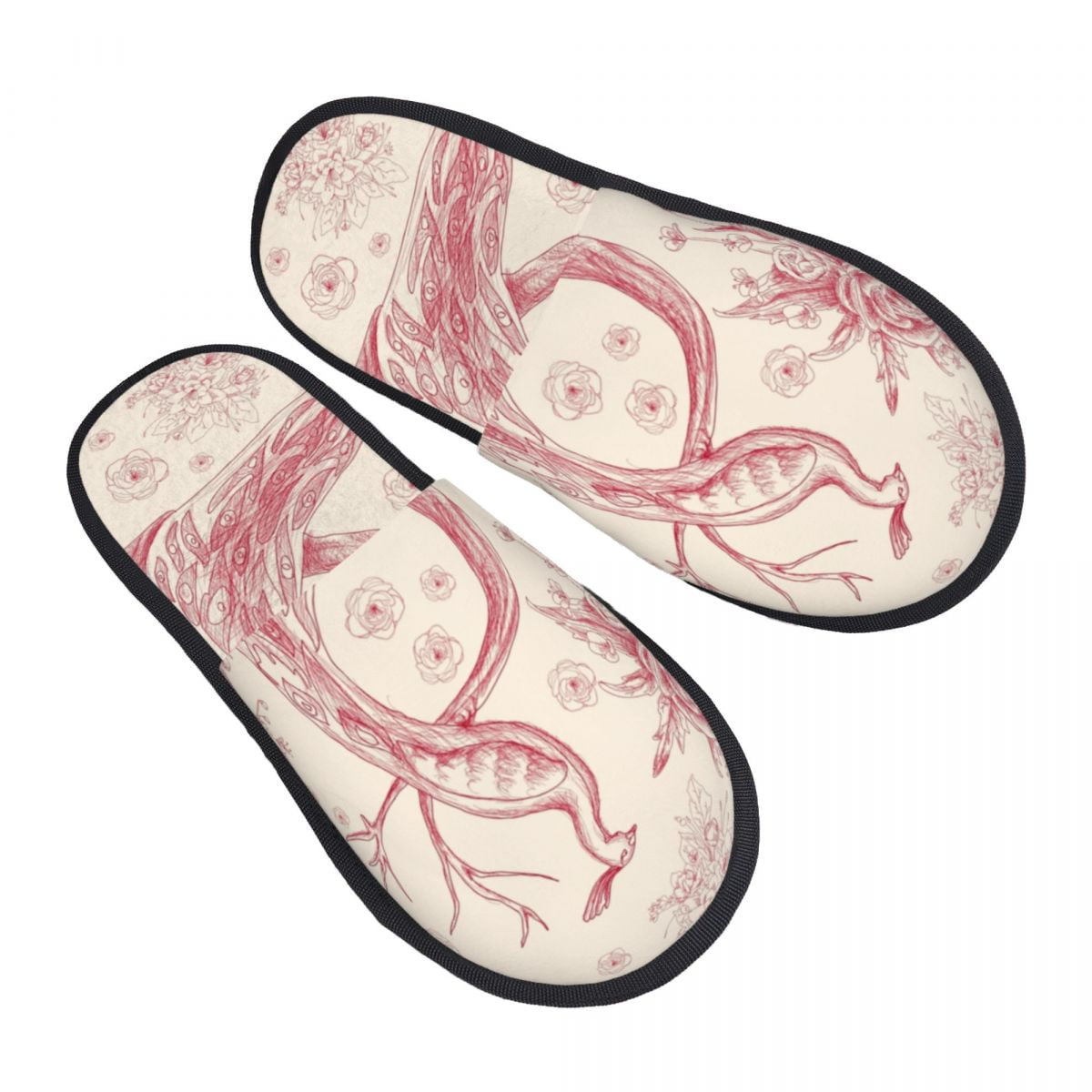 Toile De Jouy Red Guest Slippers for Bedroom Women Custom Print Cream ...