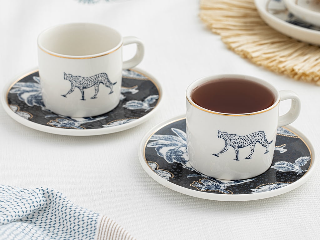 Toile Panther Bone Porcelain 2 Piece Tea Cup Set 200 ml Dark Blue ...
