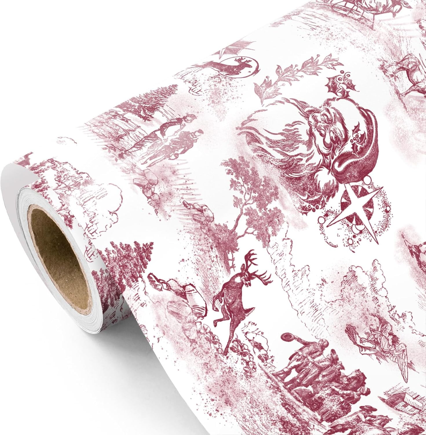 Toile Vintage Christmas Wrapping Paper - Mini Roll - 17 Inch x 16.5 ...