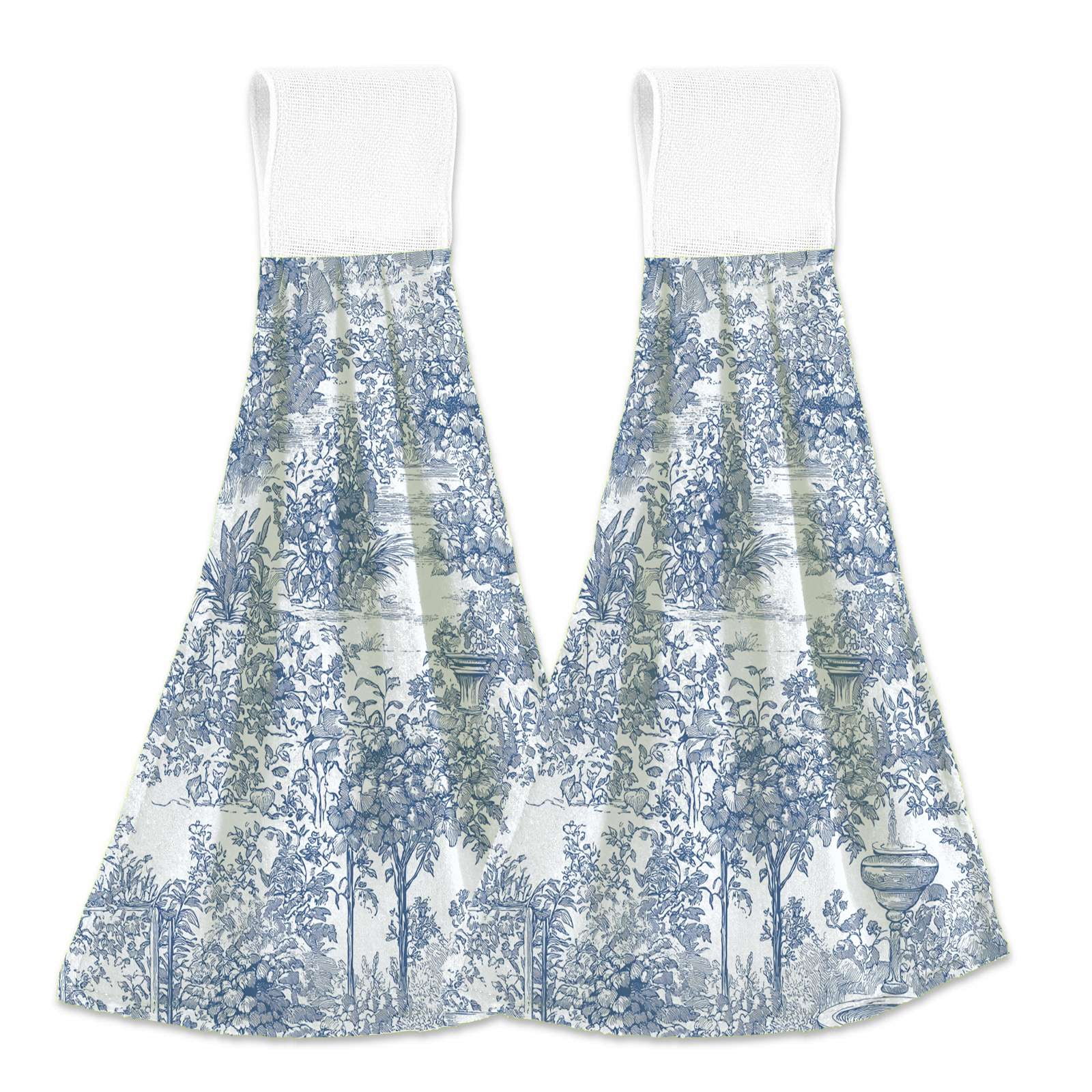 Toile de Jouy Hanging Kitchen Hand Towels Sets with Loop Hand Towels ...