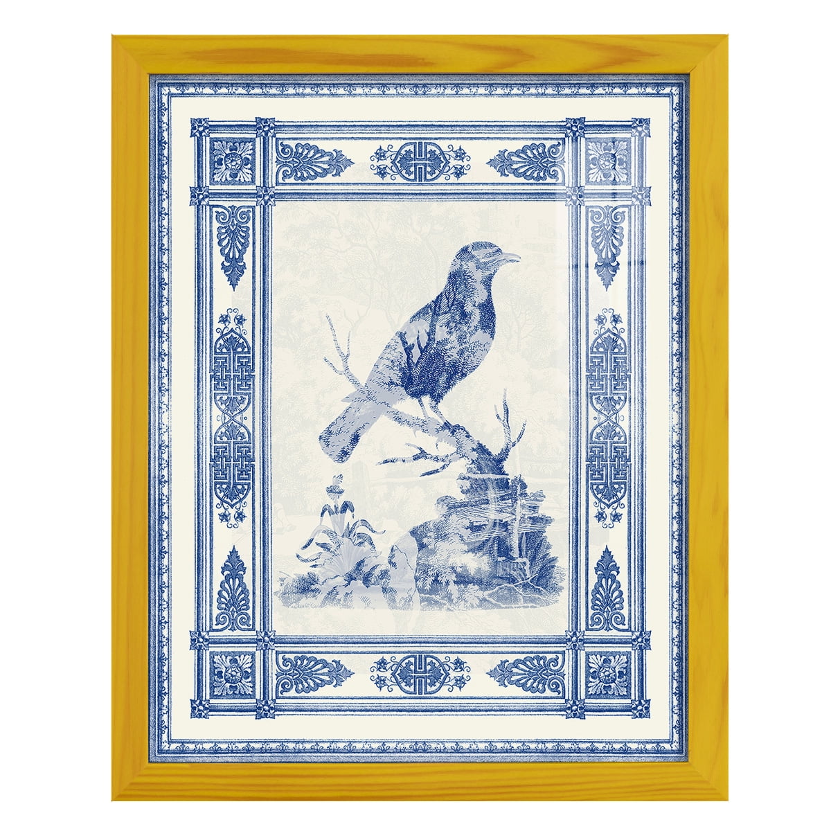 Toile de Jouy I -Framed Print w/glass-Sunflower Yellow - Walmart.com