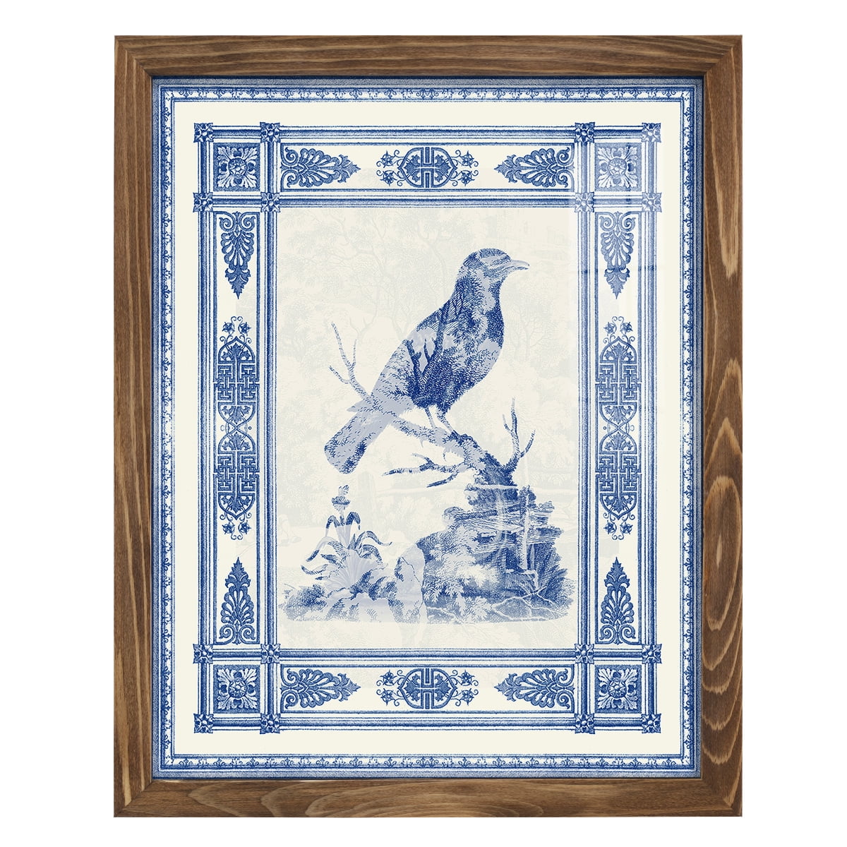 Toile de Jouy I -Framed Print w/glass-Walnut - Walmart.com