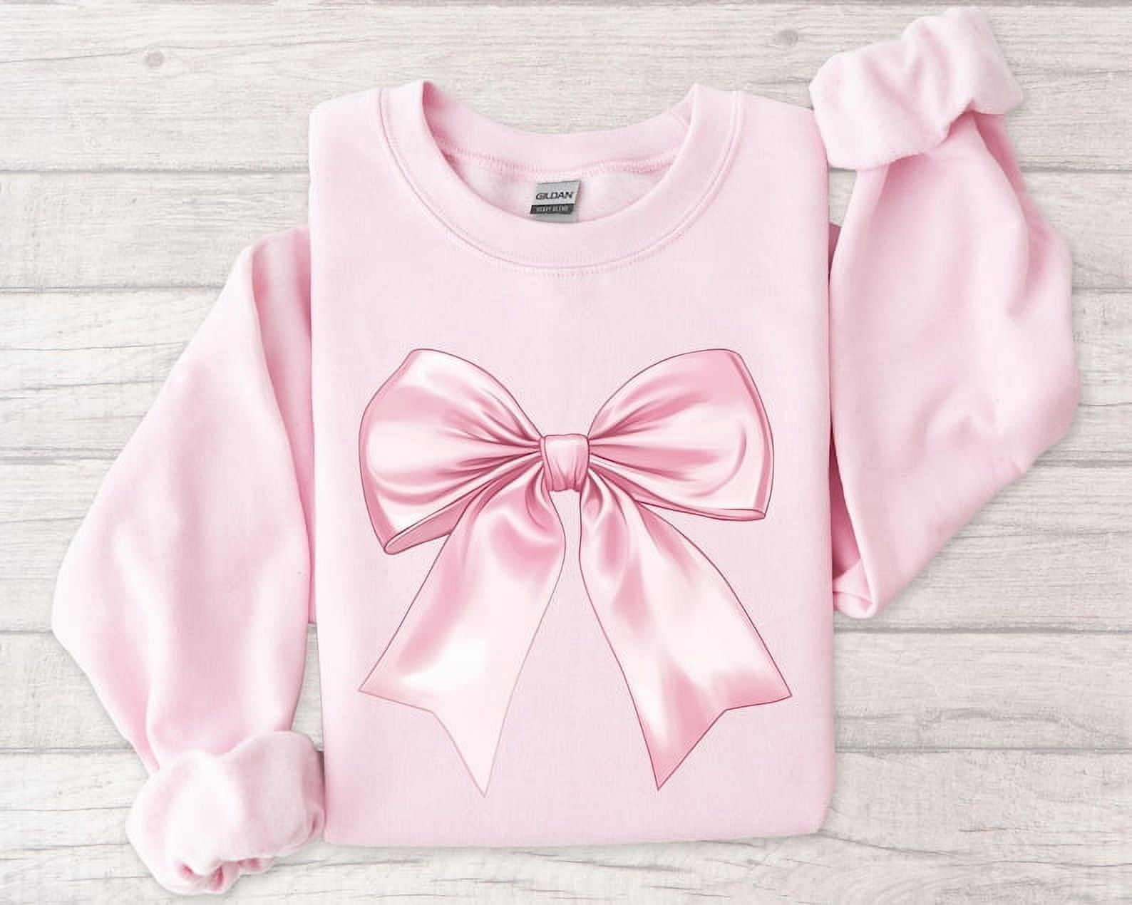 Toile de Jouy Pink Bow Sweatshirt, Coquette Floral Ribbon Crewneck ...