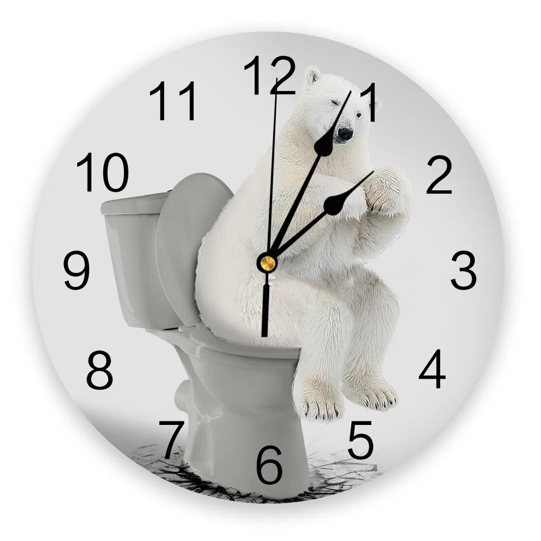 Toilet Animal Polar Bear Funny Wall Clock Home Decor Bedroom Silent ...