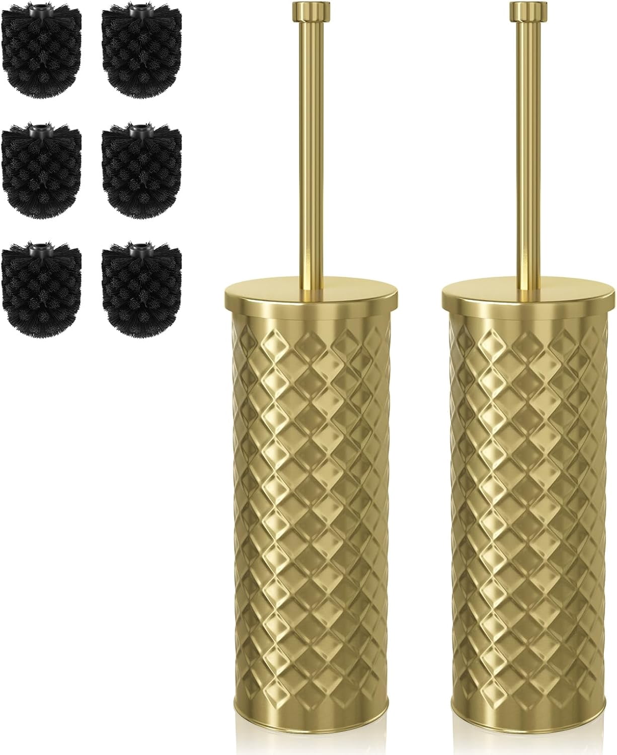 Toilet Bowl Brush and Holder Set 2 Pack with 4 Extra Brush Heads ...
