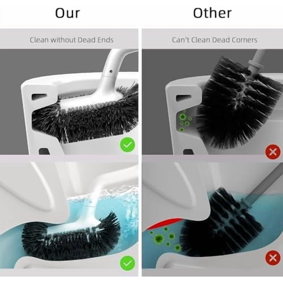 Toilet Bowl Brush Holder Set: Deep Cleaning Brushes with Curved Design ...