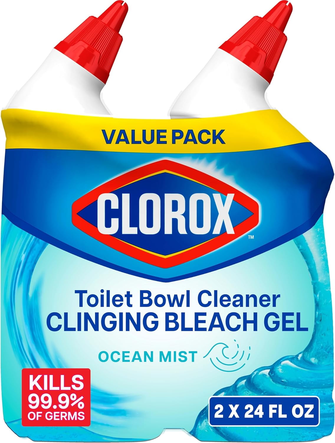 Clorox Toilet Bowl Cleaner, Clinging Bleach Gel, Ocean Mist - 24 Ounces ...