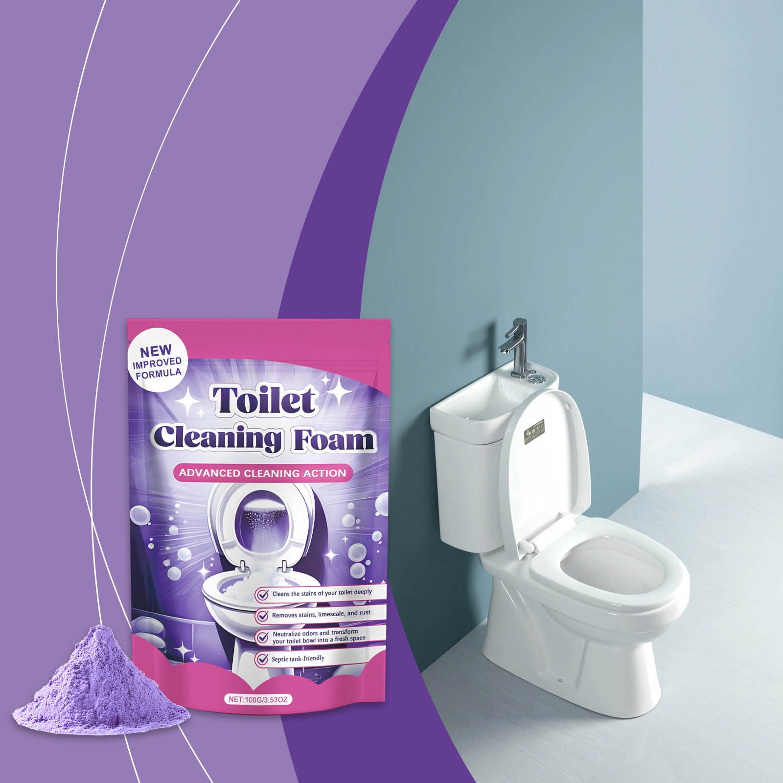 Toilet Bowl Cleaner Powder, Foaming Action to Remove Tough Stains and ...
