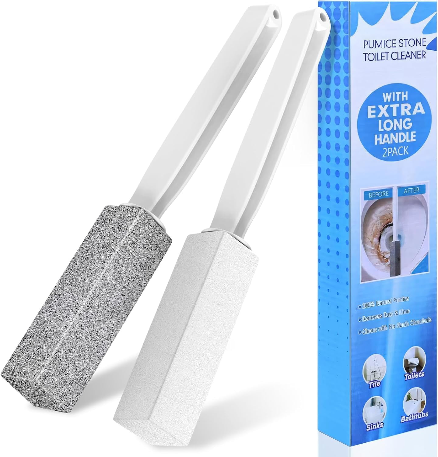 Toilet Bowl Cleaner Pumice Stone -Hard Water Stain Remover, Powerfully ...