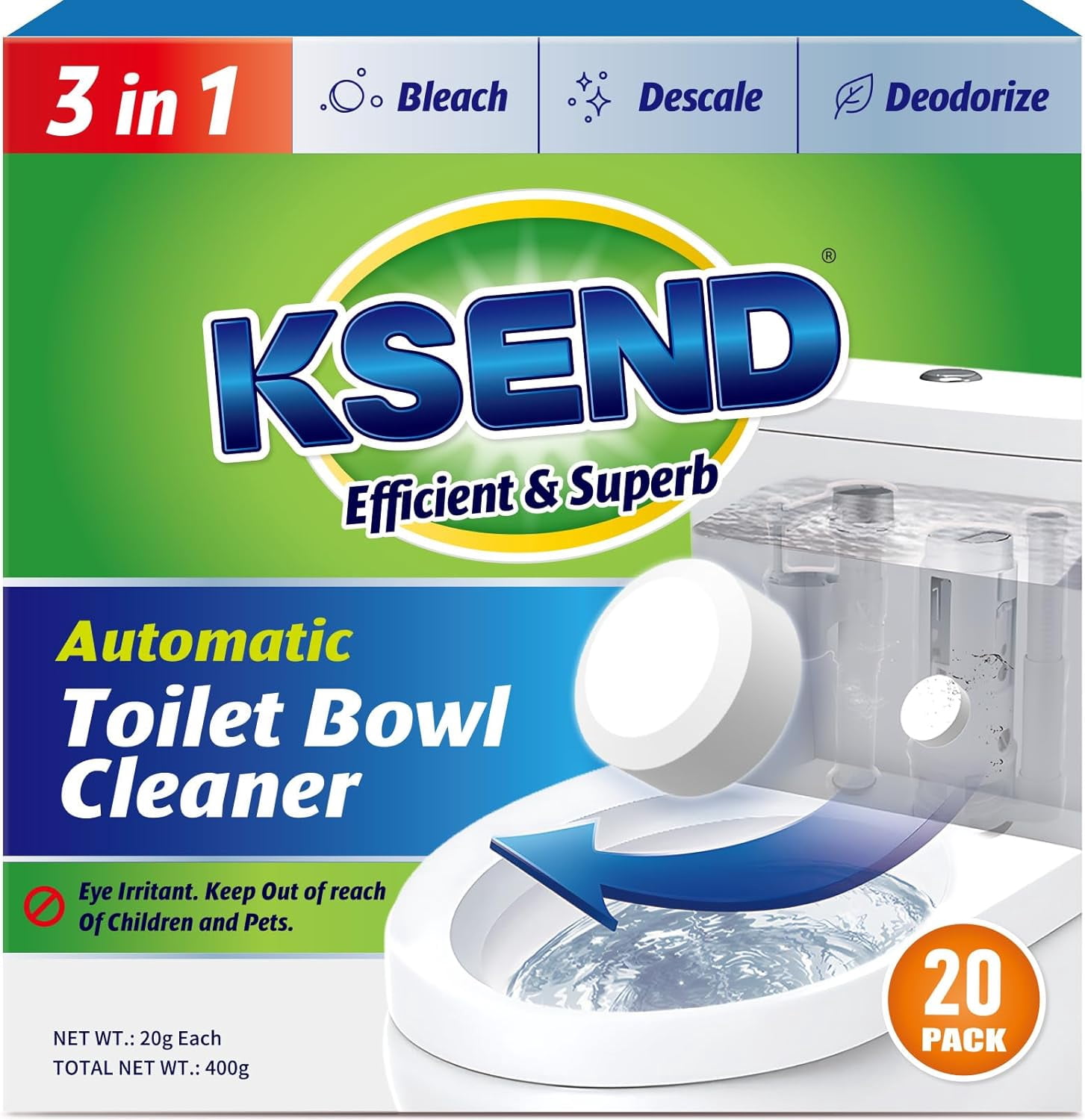 Toilet Bowl Cleaner Tablets - 20 PCS Automatic Bleach Toilet Cleaner ...