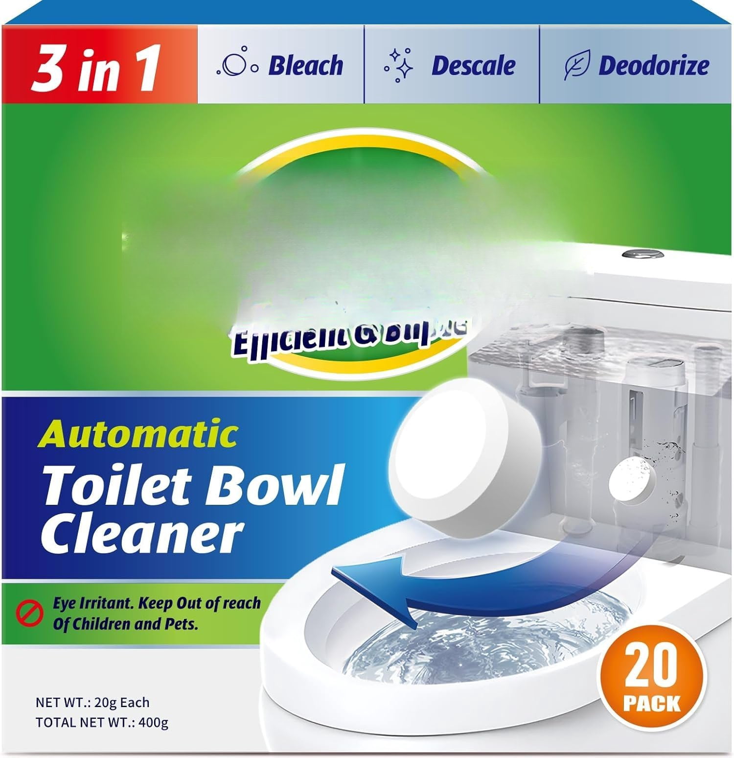 Toilet Bowl Cleaner Tablets - 20 count Automatic Bleach Toilet Cleaner ...