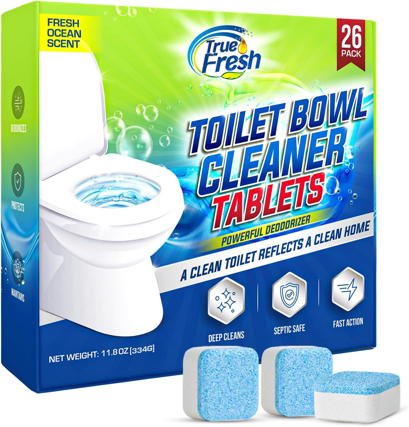 Toilet Bowl Cleaner Tablets 26 Pack – Deodorizer & Septic Safe – Deep ...
