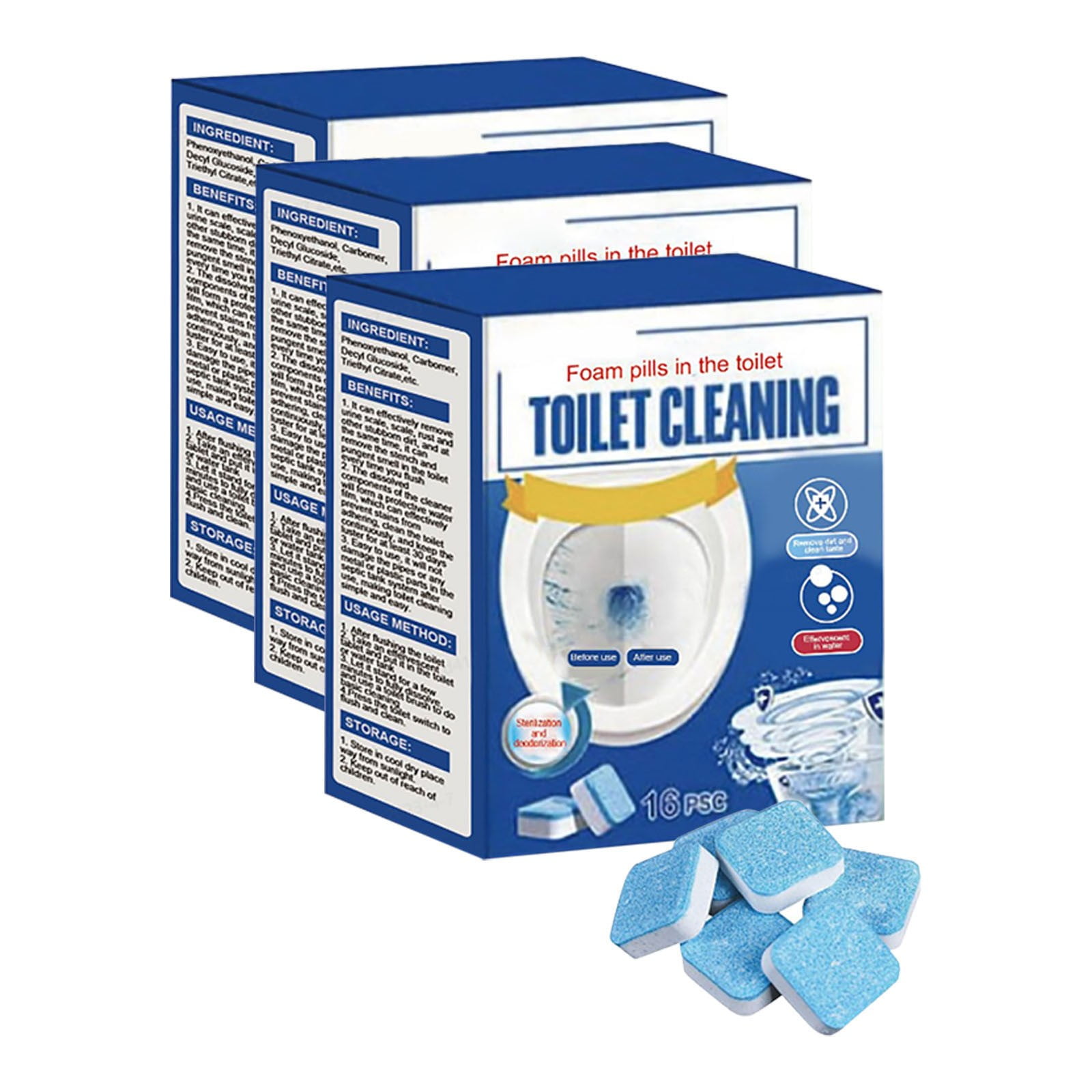 Toilet Bowl Cleaner Tablets 3-Pack - Extra Strong Limescale and Urine ...