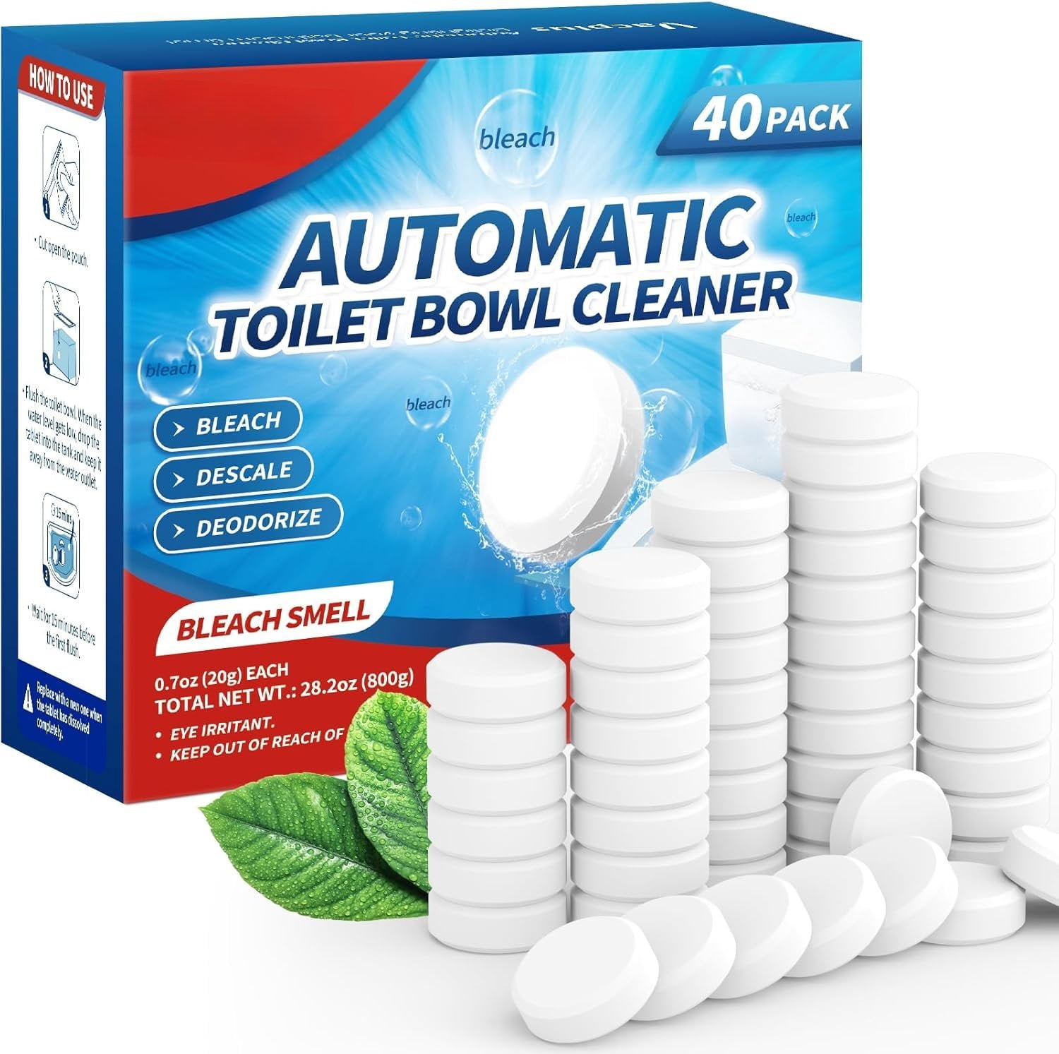 Toilet Bowl Cleaner Tablets 40 , Automatic Cleaners with Bleach, Slow ...