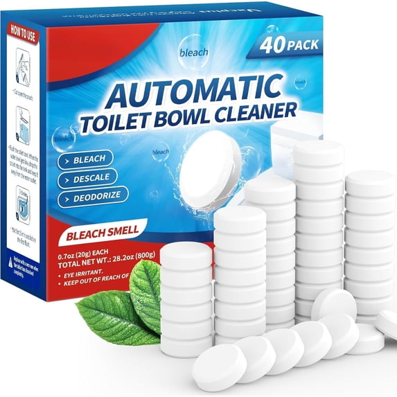 Toilet Bowl Cleaner Tablets 40 PACK, Automatic Cleaners with Bleach ...