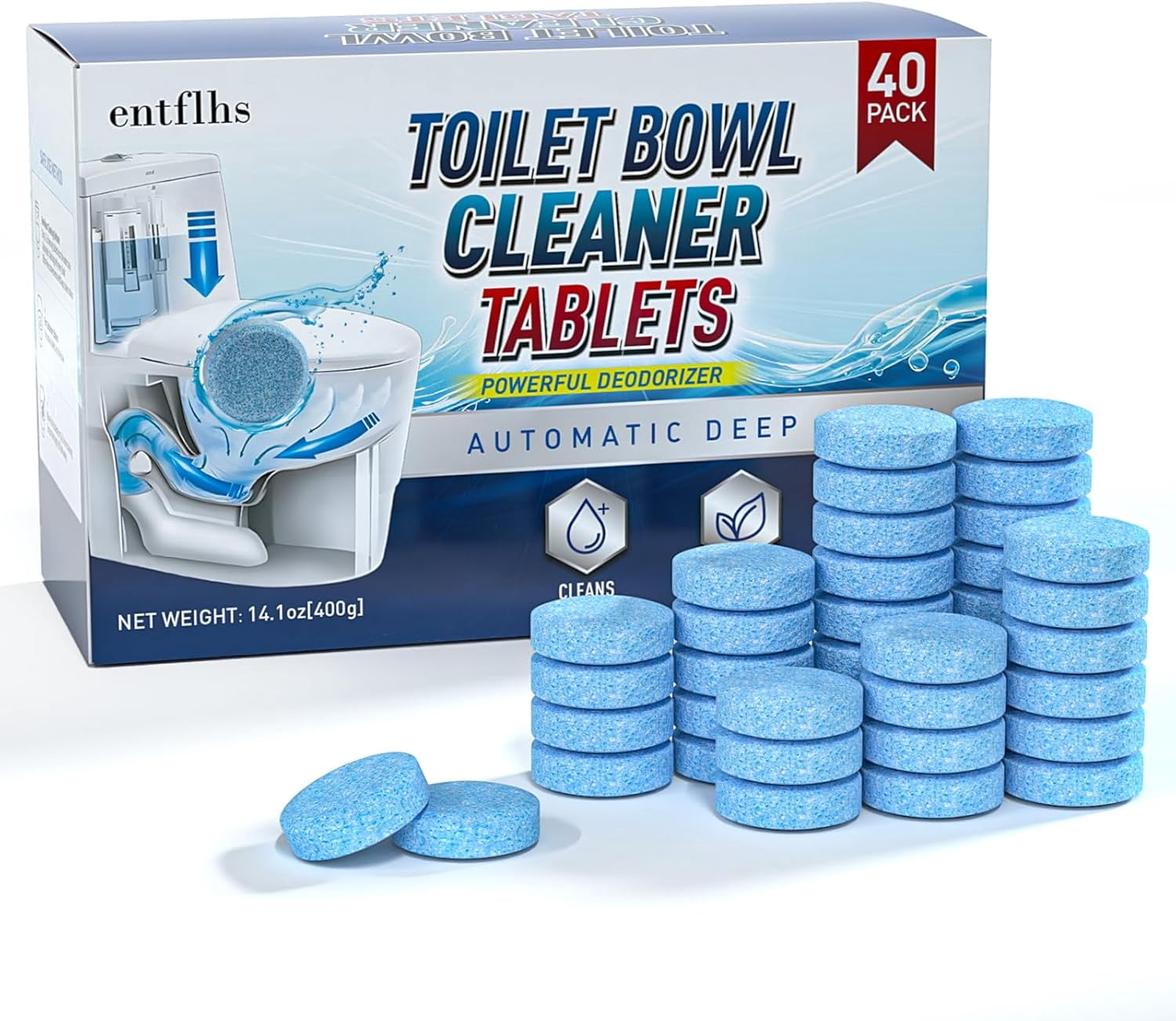 Toilet Bowl Cleaner Tablets 40 Pack, Long-Lasting Drop-in Tank Tablets ...