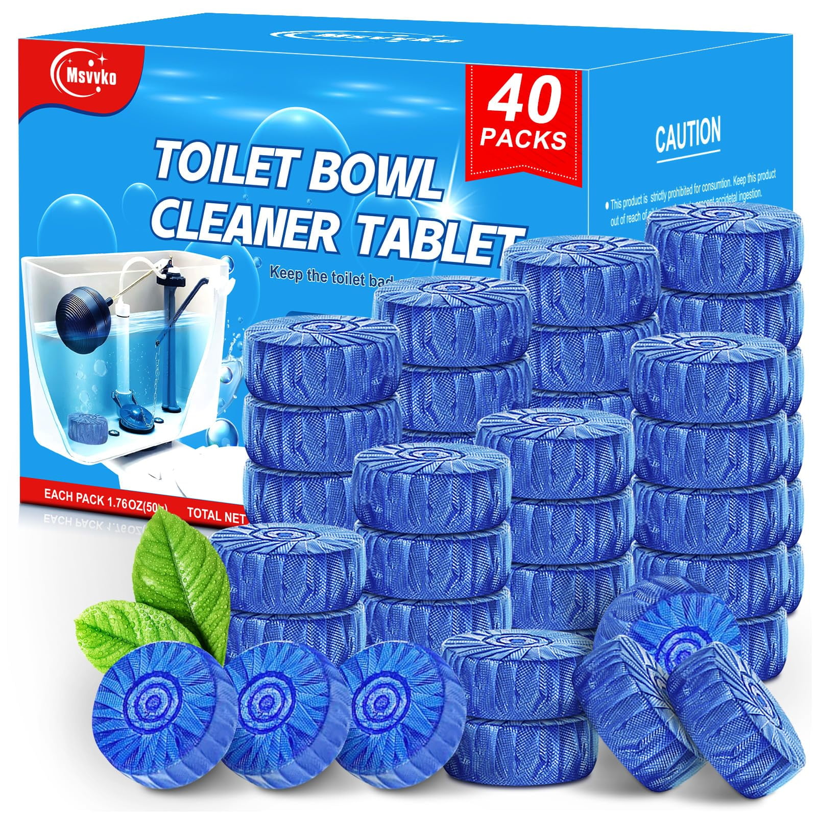 Toilet Bowl Cleaner Tablets 40 Pcs, Septic Safe Automatic Toilet Tank ...