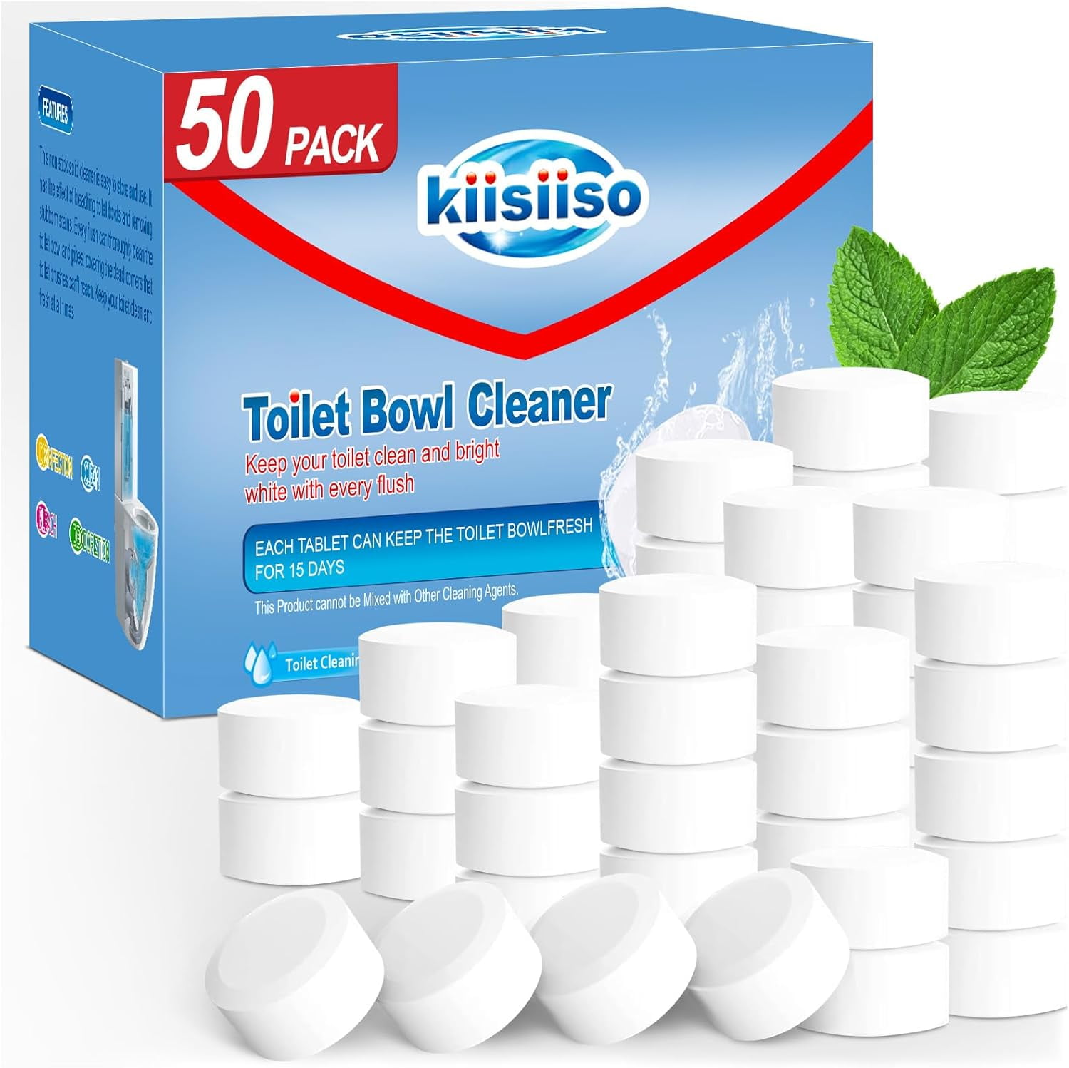Toilet Bowl Cleaner Tablets 50 PACK, Automatic Bleach Toilet Tank ...
