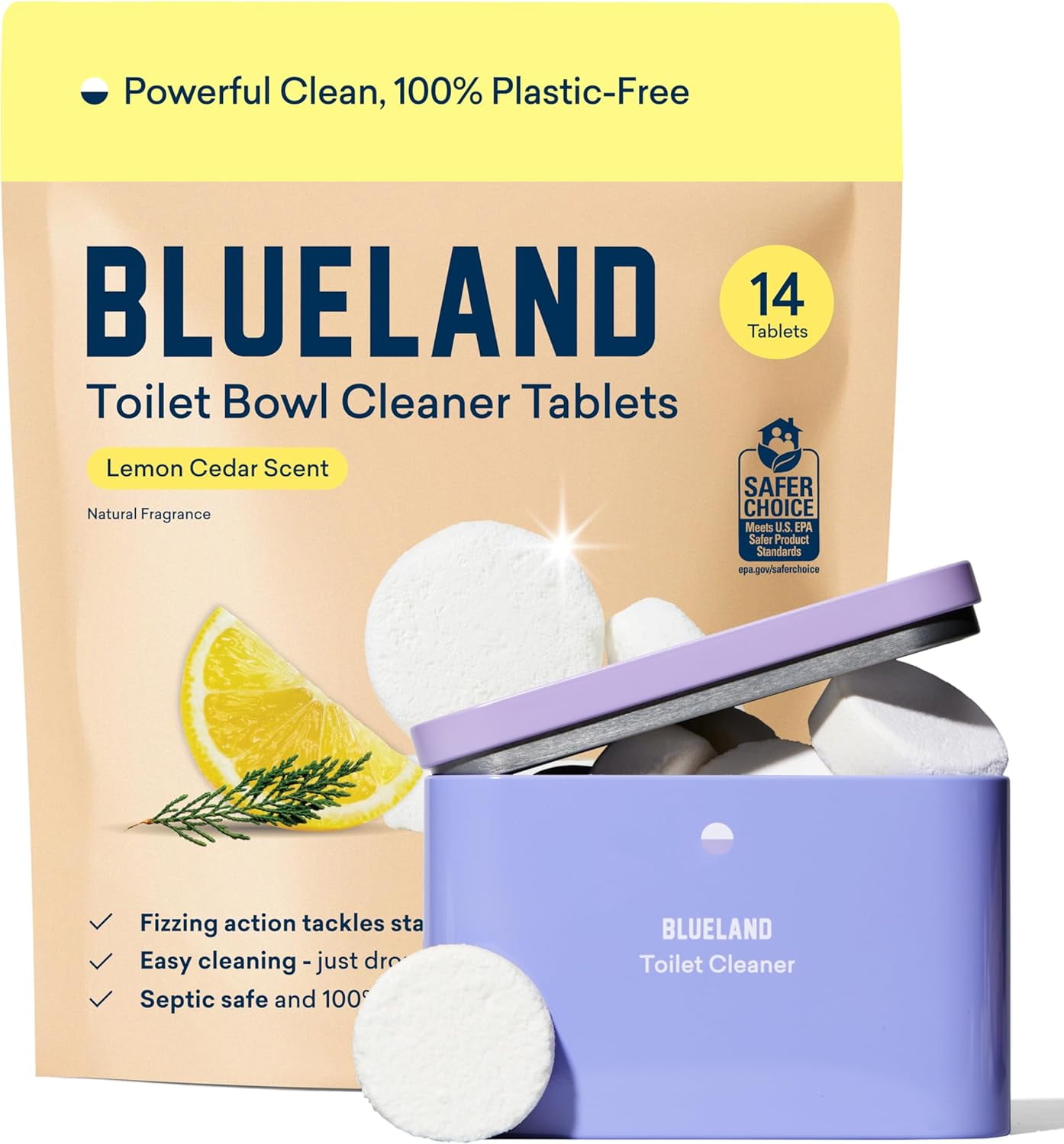 Toilet Bowl Cleaner Tablets, Starter Set, 14 Count with Tin, Lemon ...