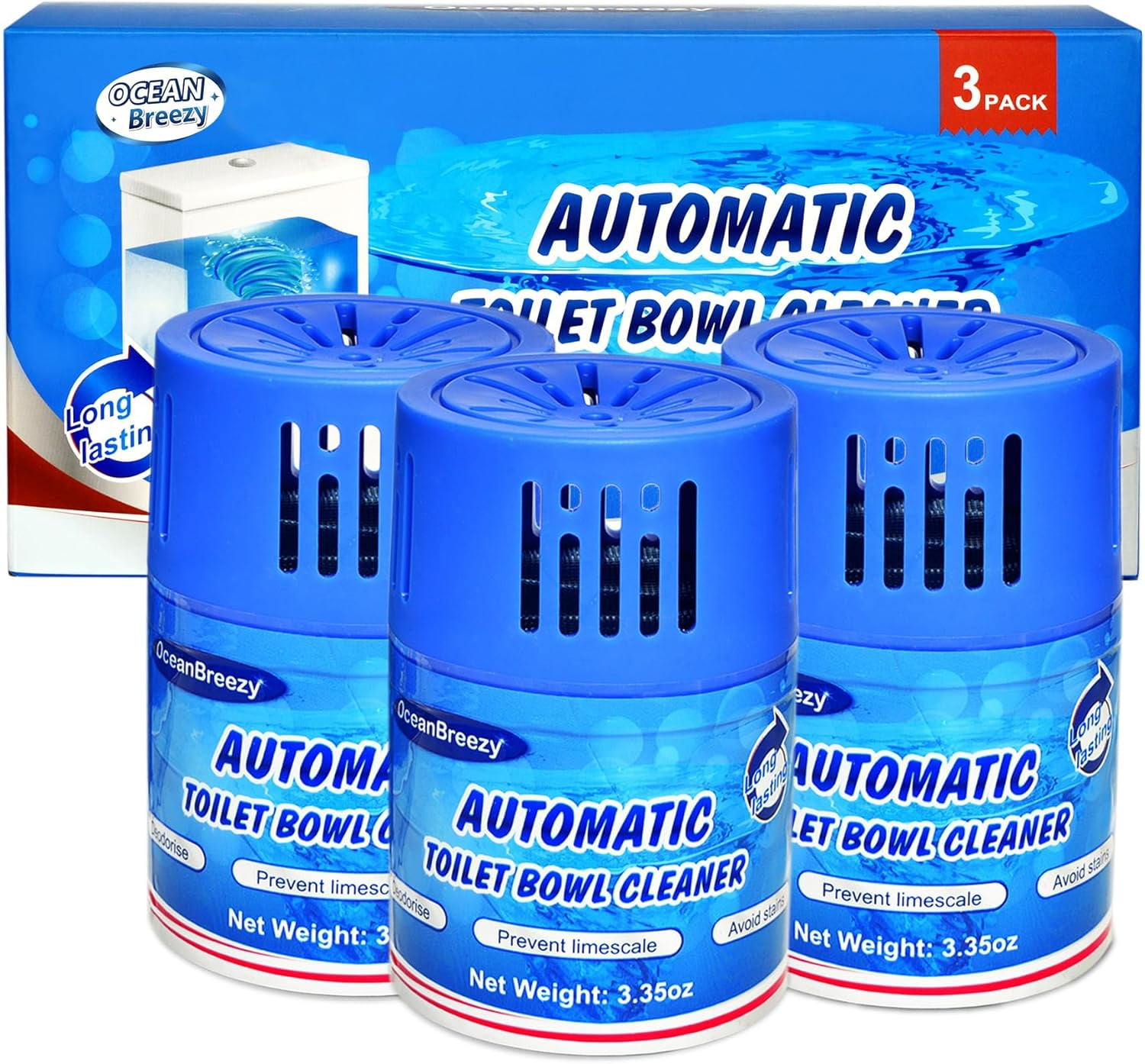 Toilet Bowl Cleaners 3 Bottles | Automatic Long-Lasting Blue Toilet ...