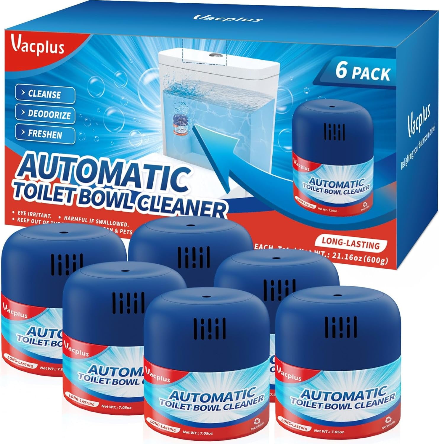 Toilet Bowl Cleaners - 6 Pack, Automatic Long-Lasting Toilet Cleaner ...