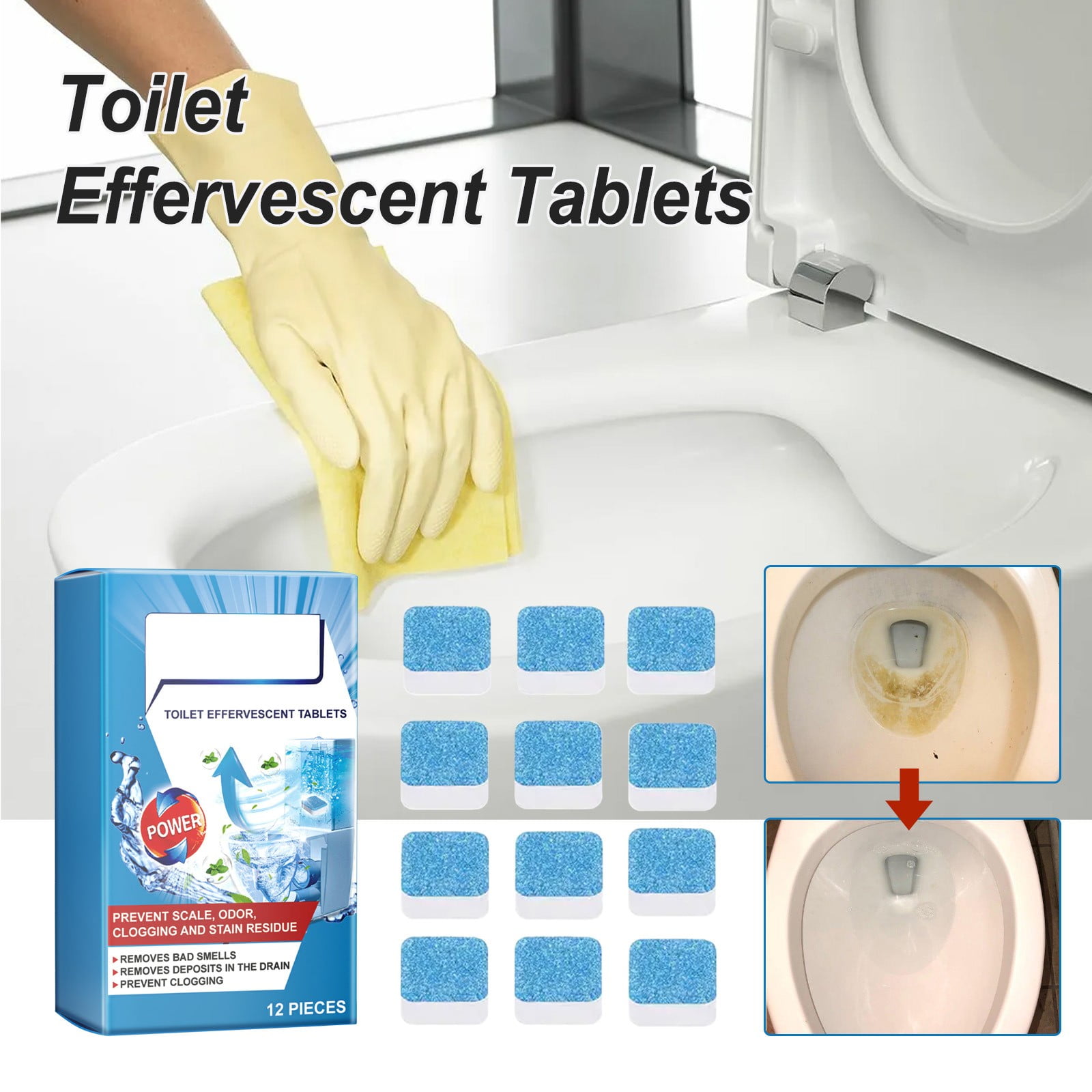 Toilet Bowl Tablets, Toilet Cleaner, 12pc Automatic Bleach Toilet Bowl ...