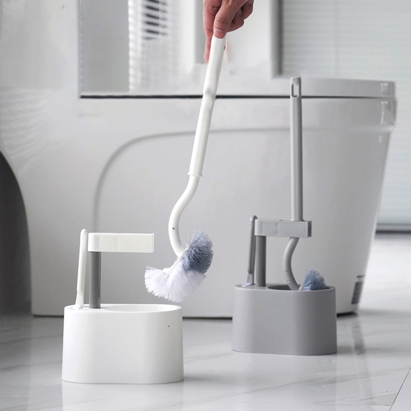 Toilet Brush with Hard Bristles Bathroom Cleaning Kit Modern Compact ...