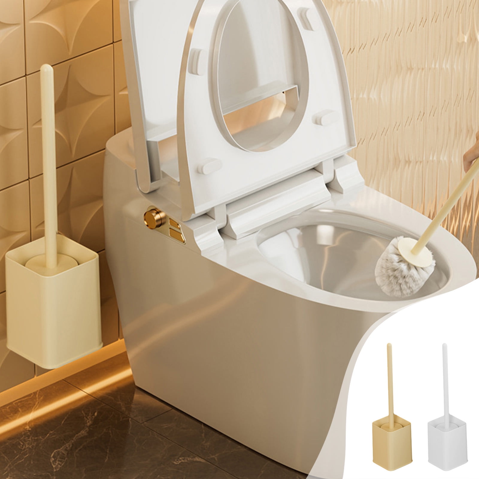 Toilet Brush with Hard Bristles, White Beige Plastic Cleaning Tool with ...