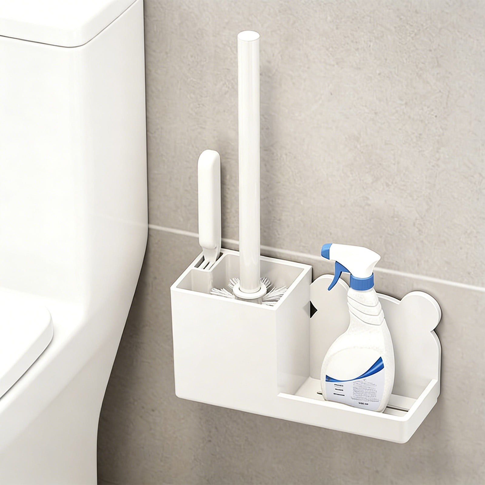 Toilet Brush Holder Wall Mounted Plastic Storage for Bathroom Cleaning ...