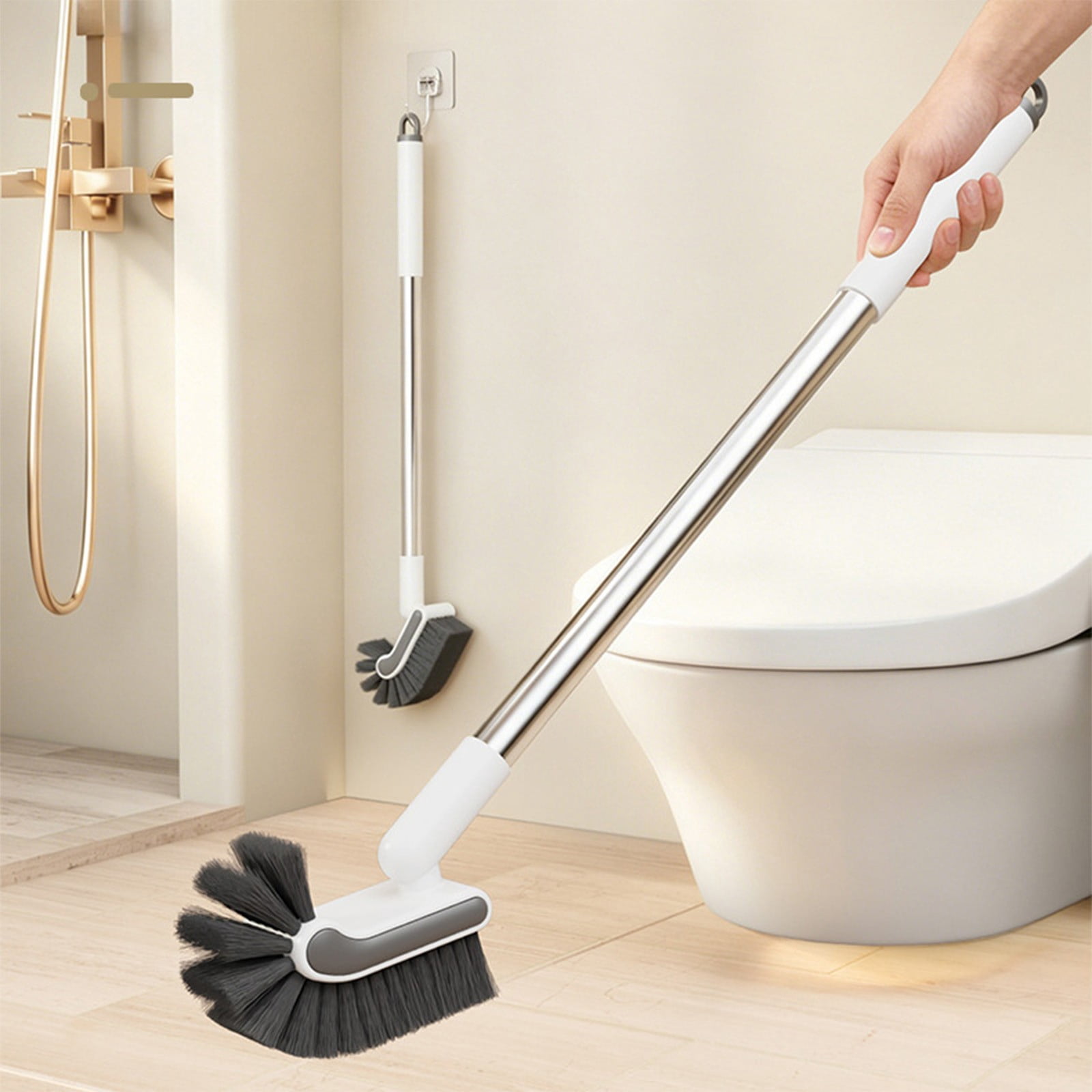 Toilet Brush Long Handle Detachable Stiff Bristle Bowl Scrubber White ...
