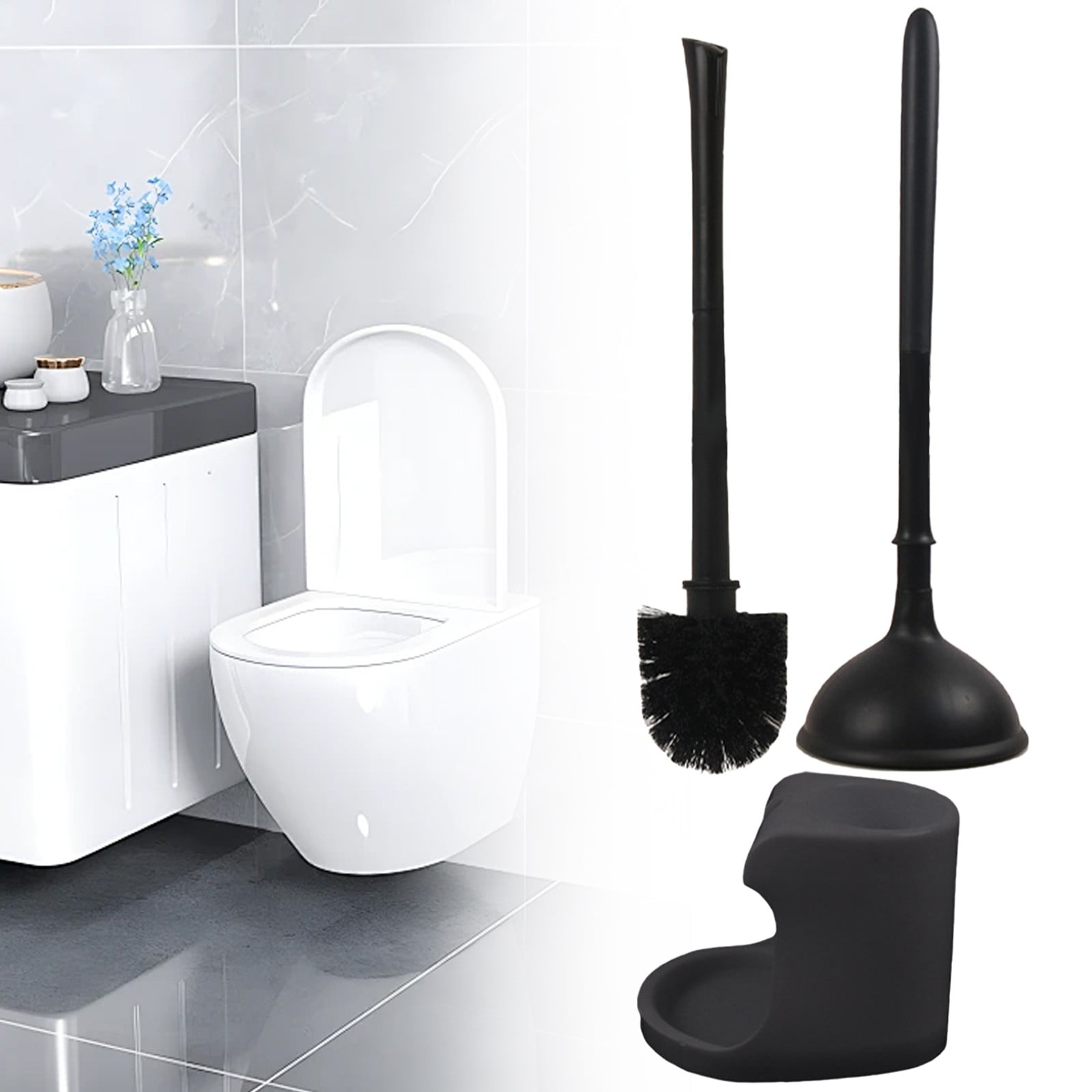 Toilet Brush and Plunger Set, Heavy-Duty Toilet Plungers for Bathroom ...