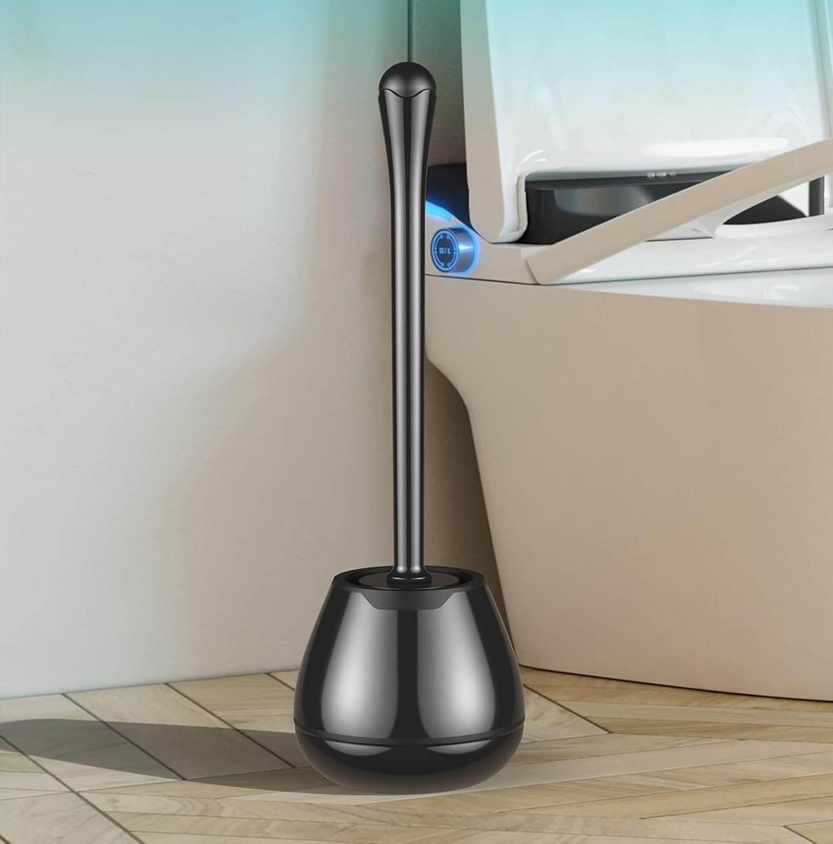 Toilet Brush and Holder with Long Handle, Plastic, Drip-Proof, Easy to ...