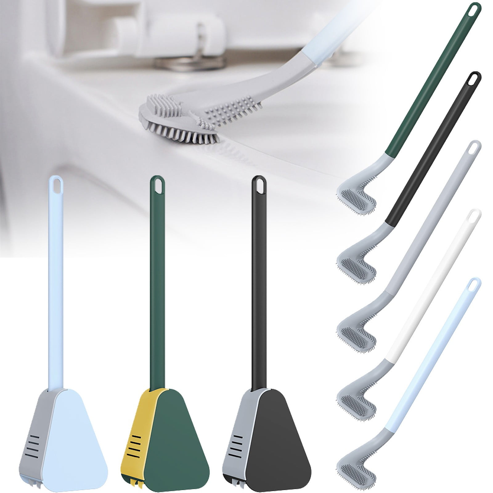 Toilet Cleaning Brush Flexible Bendable Silicone Long Handled Toilet ...