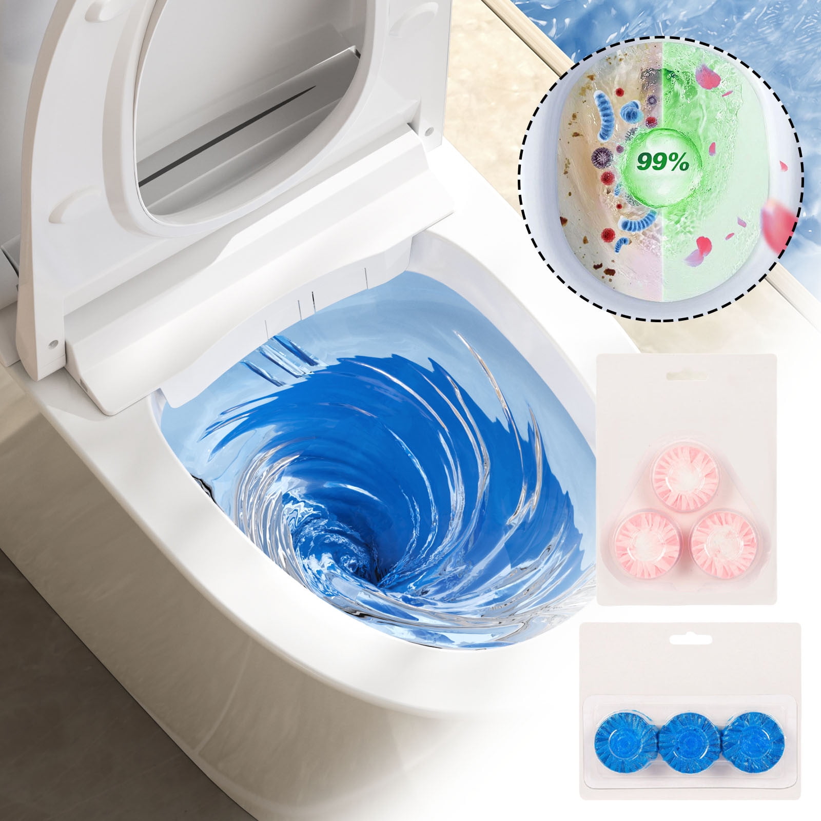 Toilet Cleaning Tablet Blue • Rose Scented Deodorizer • Effortless ...