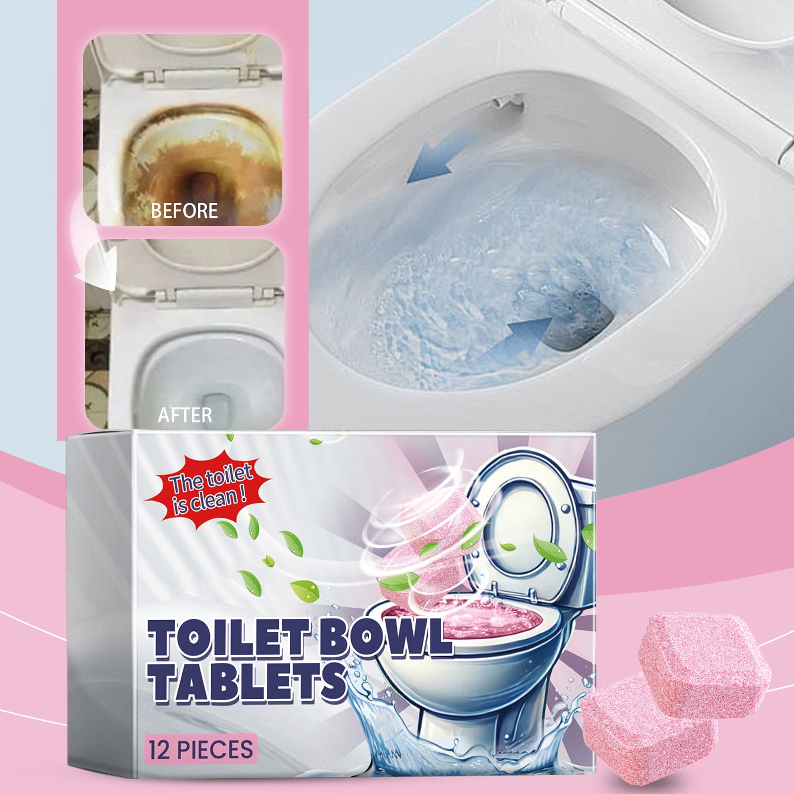 Toilet Cleaning Tablets Automatic Cleaning for Bathroom, 12-Pack, Fresh ...