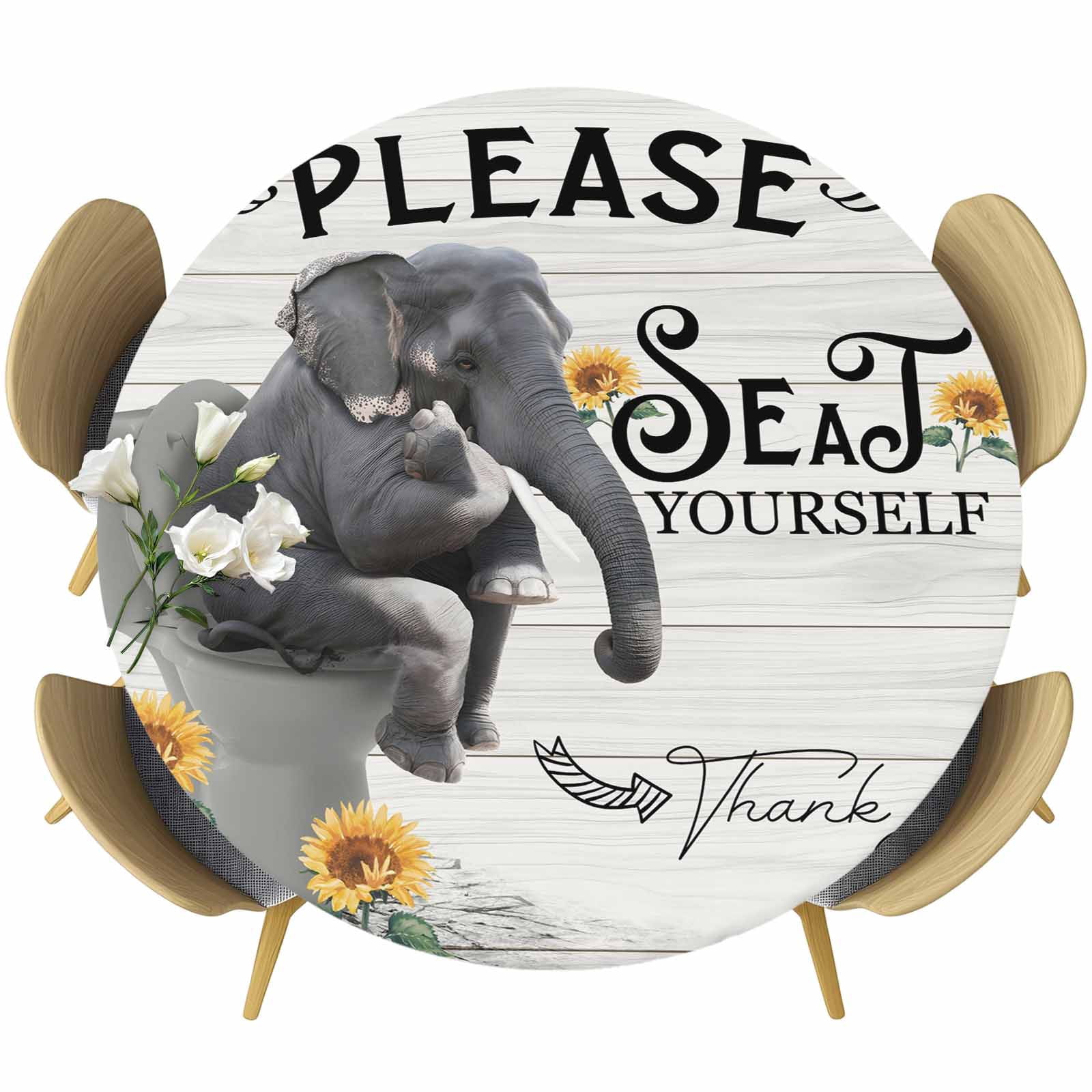 Toilet Elephant Round Tablecloth, Fitted Table Cover with Elastic for ...