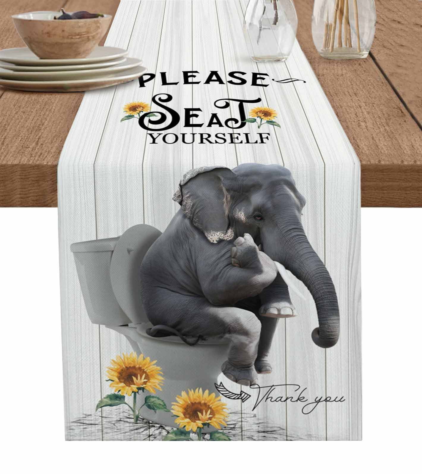 Toilet Elephant Table Runner 72 Inches, Funny Animal Sunflower Oil ...
