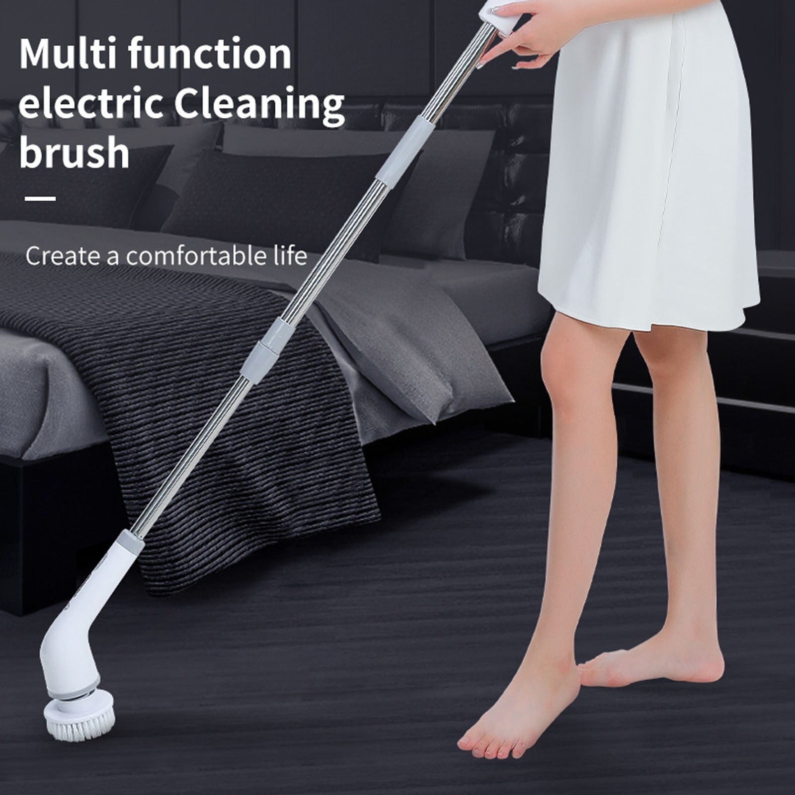Toilet Floor Brush, Retractable Bathroom Scrubber, 7-in-1 Multi-Surface ...