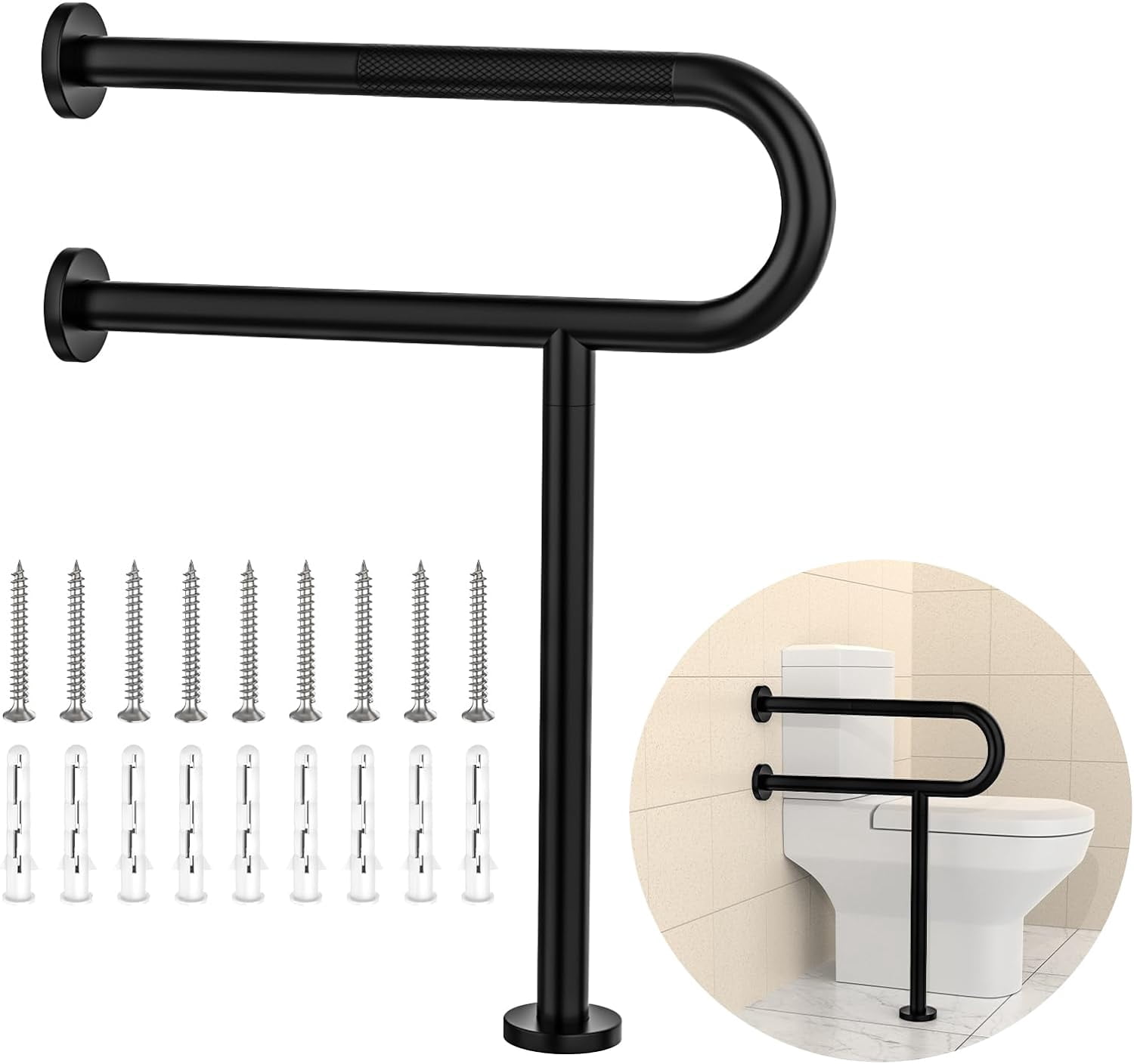Toilet Grab Bar 23.4 Inch, Matte Black Anti-Slip Toilet Support Bars ...