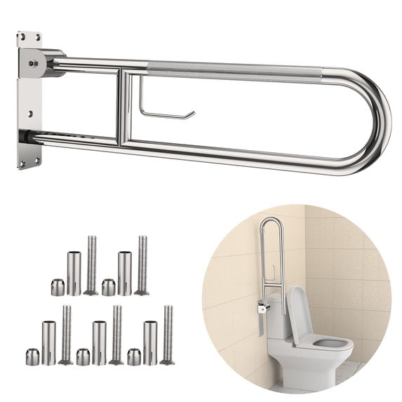ZUEXT 30.3 Inch Foldable Toilet Grab Bar with Paper Holder, Anti-Slip ...