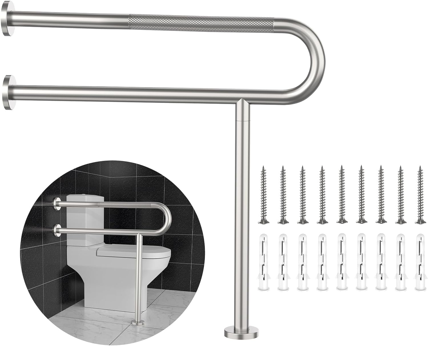 Toilet Grab Bar 31.3 Inch, Wall to Floor Brushed Nickel Bathroom Safety ...