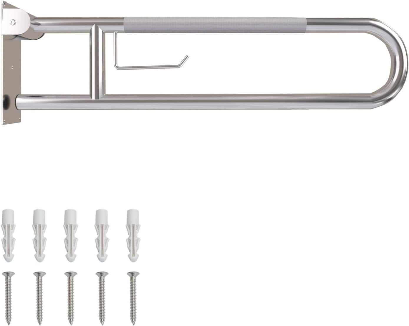Toilet Grab Bar, Fold Down Grab Bar with Paper Holder, Knurled Anti ...