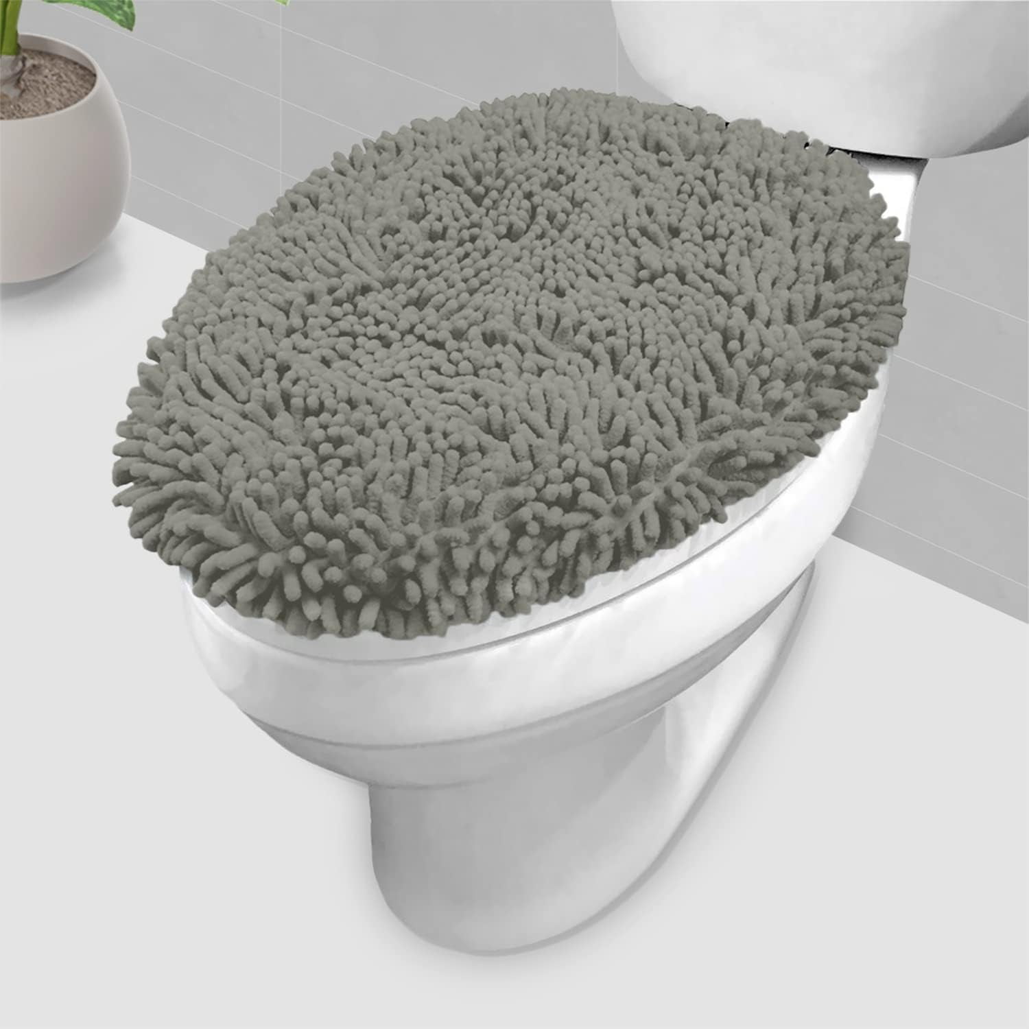 Toilet Lid Cover, Extra-Soft Plush Seat Washable Shaggy Microfiber ...
