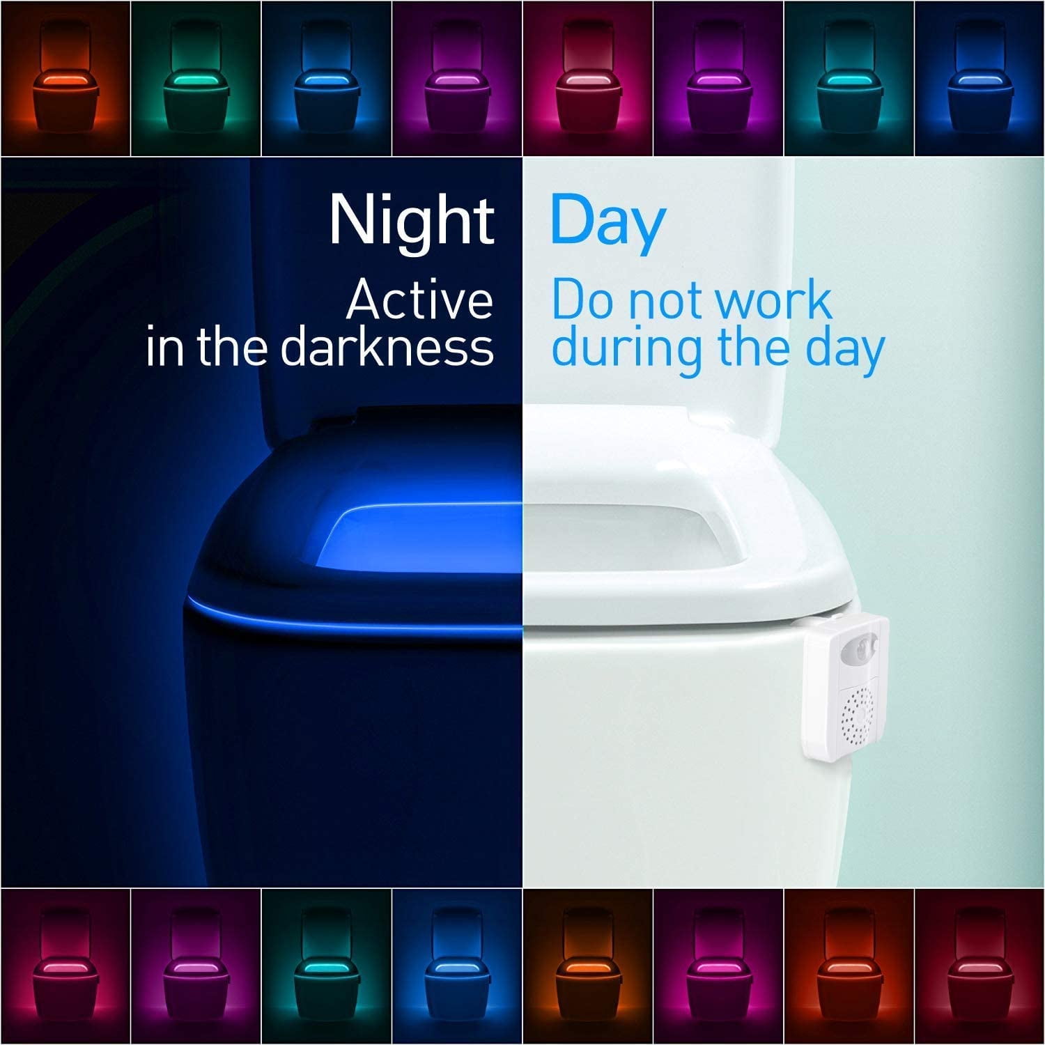 Toilet Light 2 Pack - 16 Color LED Toilet Bowl Light Motion Activated ...