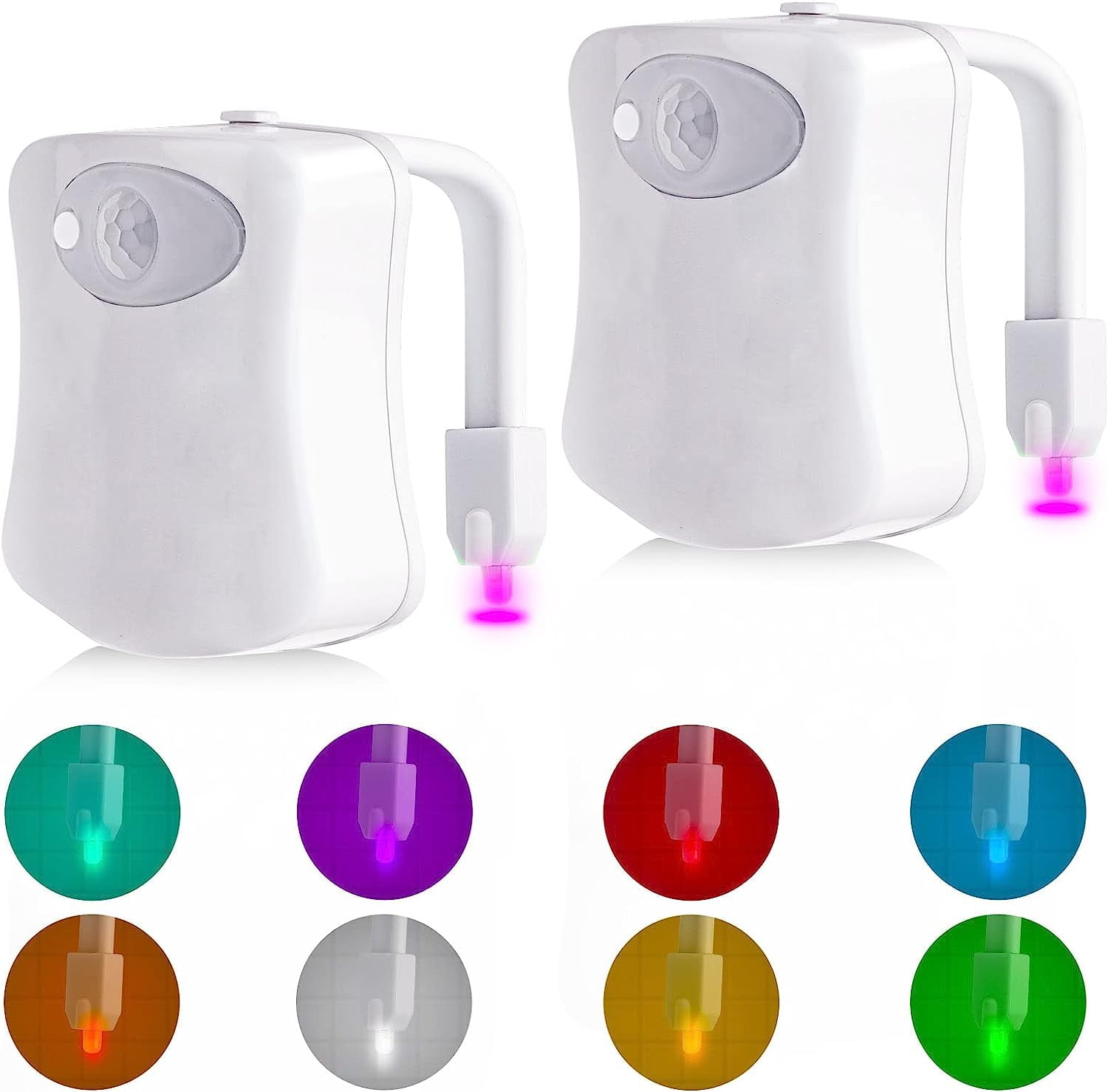 Toilet Light Motion Sensor, 2 Pack Toilet Bowl Light 8 Colors LED Night ...