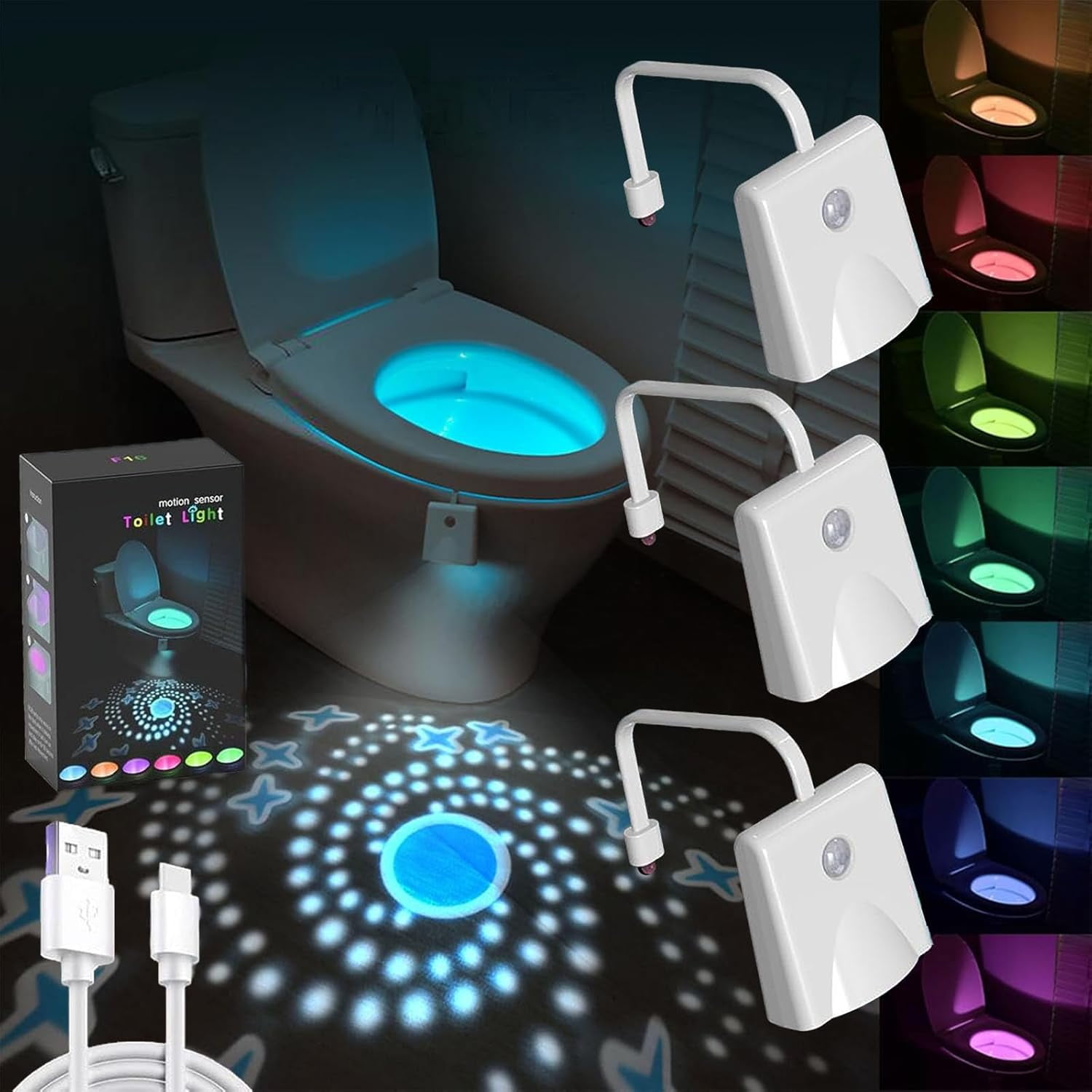 Toilet Lights Inside Toilet 3 pack,Toilet Light Motion Sensor, Toilet ...