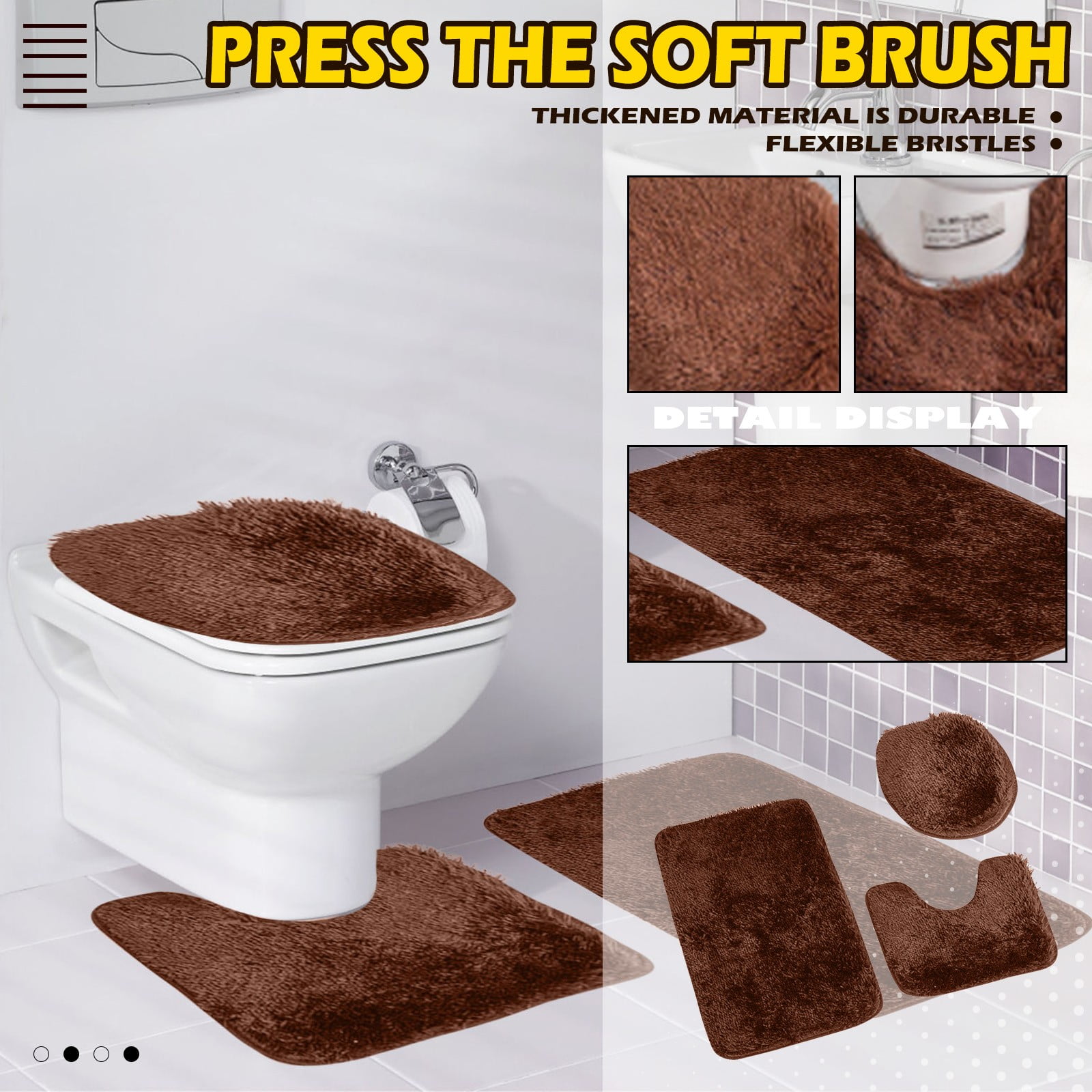 Toilet Mats for Bathroom 3 Pieces Shaggy Bath Mat Set, Soft Absorbent ...