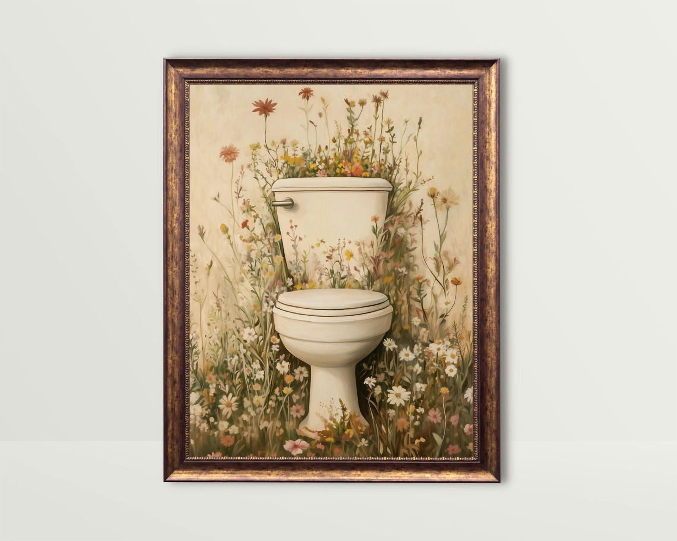 Toilet, Neutral Bathroom Wall Art Brown Beige Powder Room Poster Cute ...