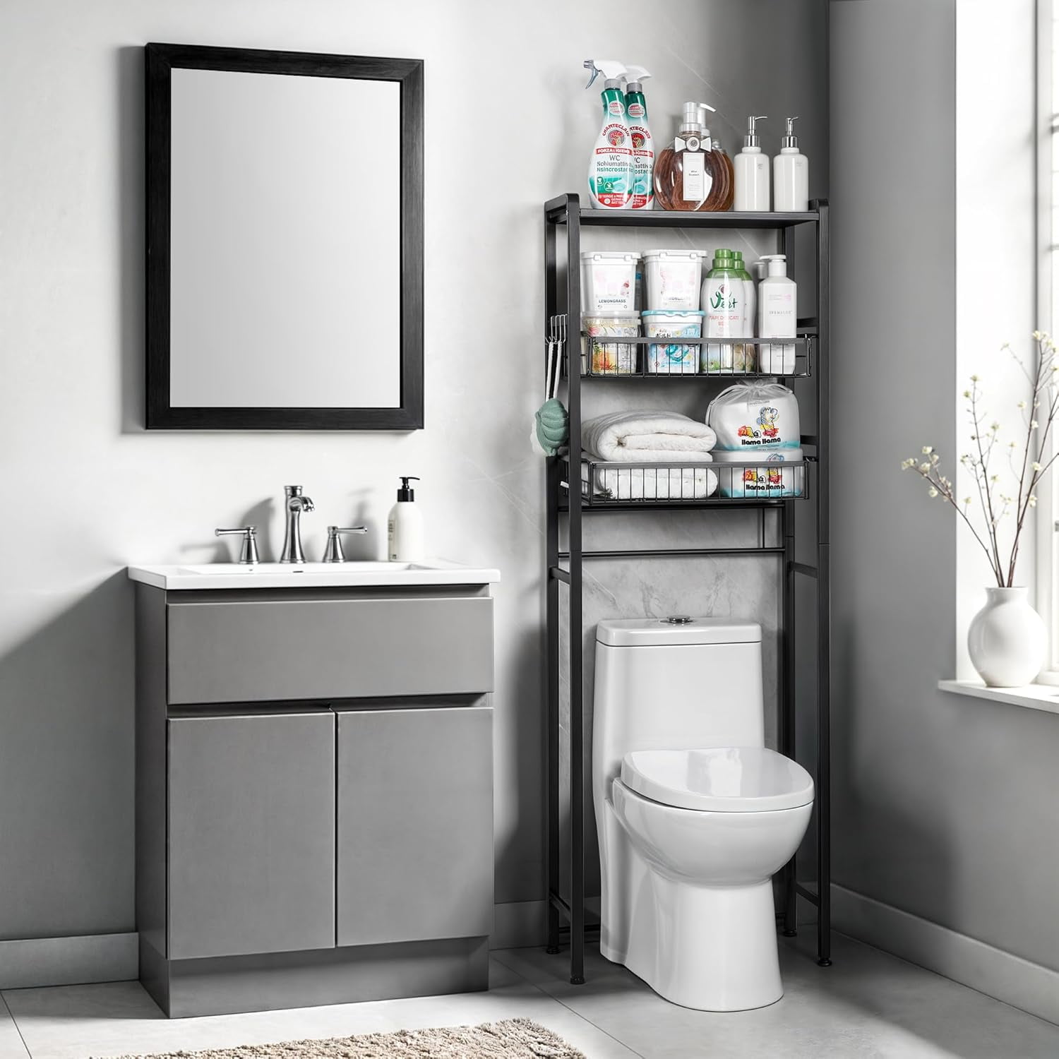 Over The Toilet Organizer - 3-Tier Bathroom Storage Cabinet Over Toilet ...